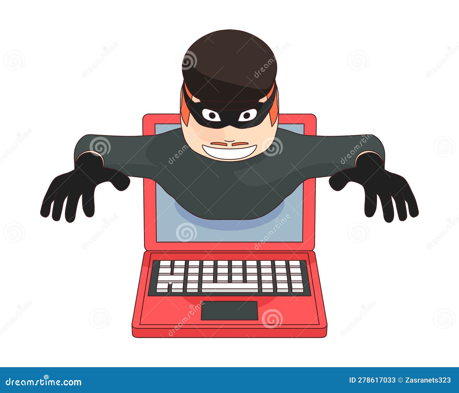A Thief Comes Out of a Laptop Screen. Stock Vector - Illustration of ...