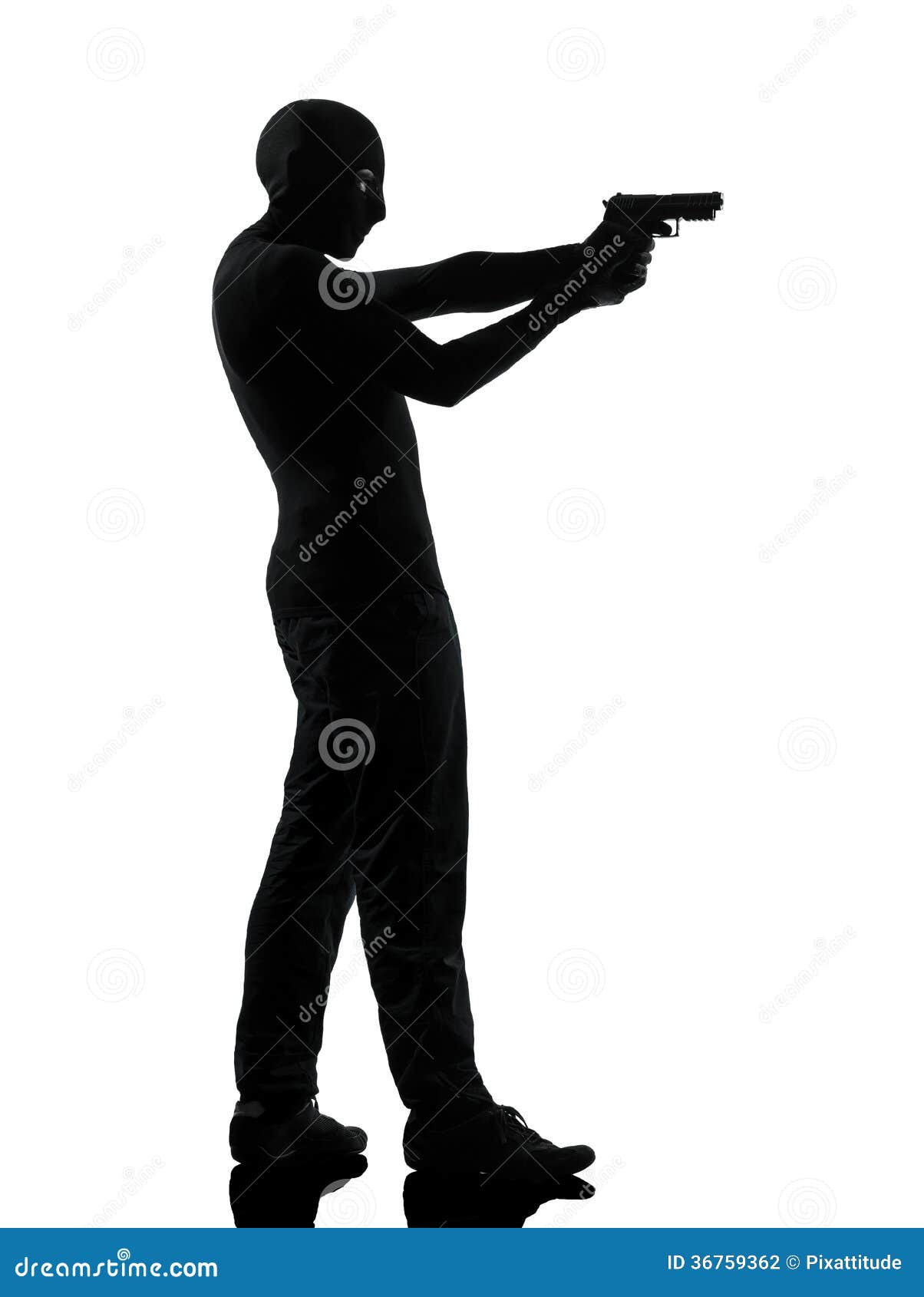 Thief Criminal Terrorist Aiming Gun Man Silhouette Stock Photo - Image ...
