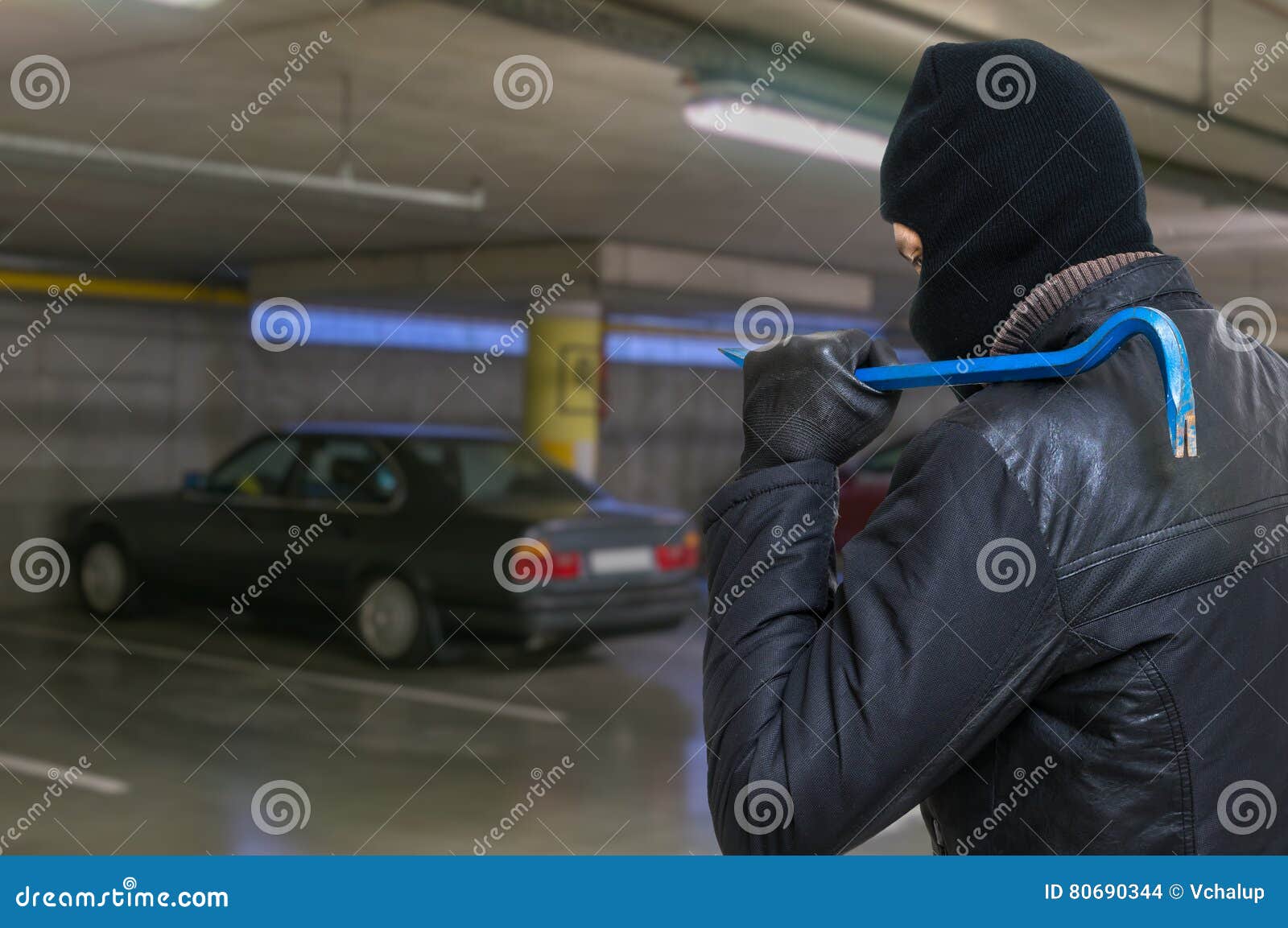 Thief with Crowbar is Going To Steal Car from Garage Stock Photo ...