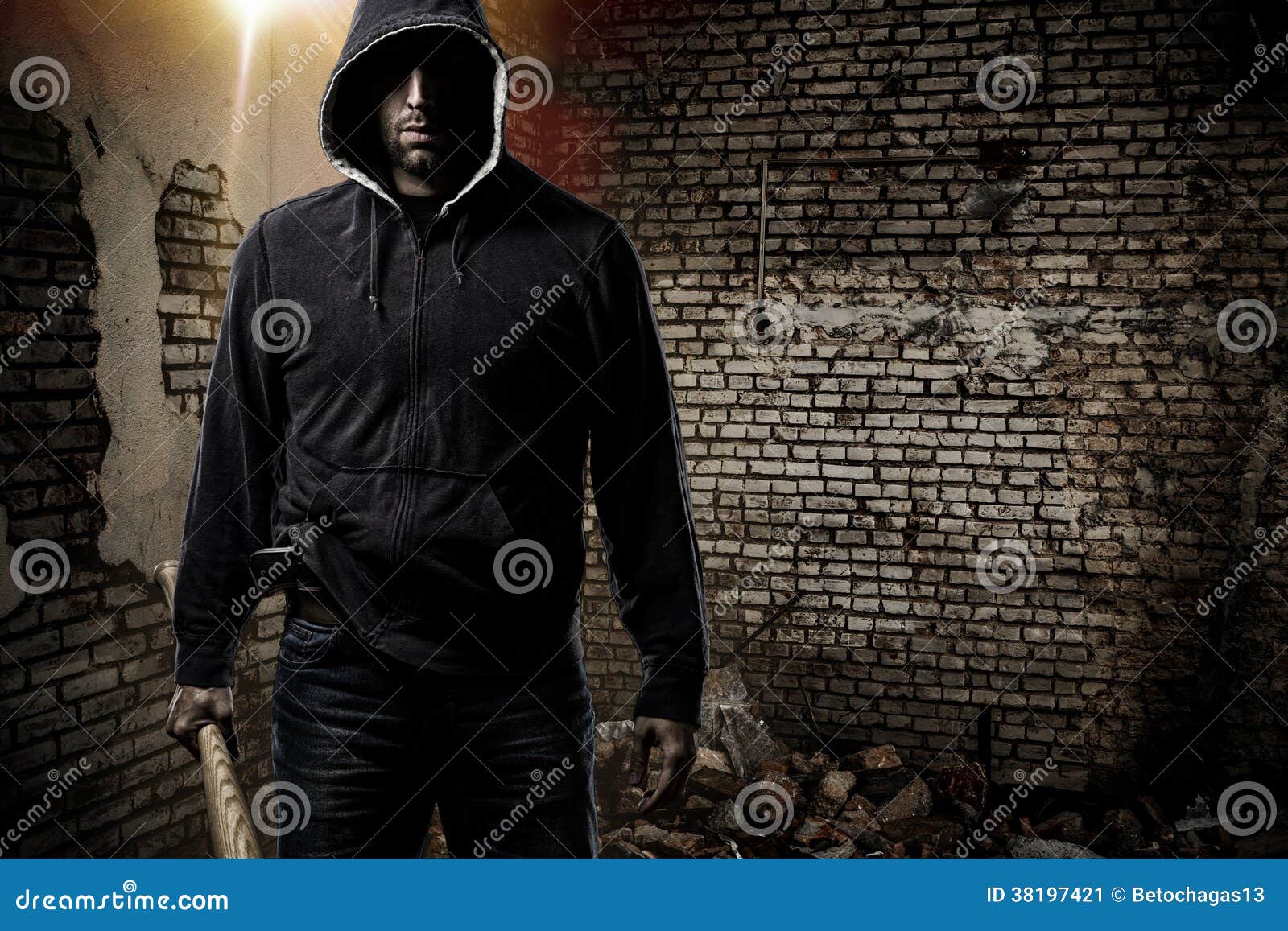 Thief in a dark alley stock image. Image of criminal - 38197421