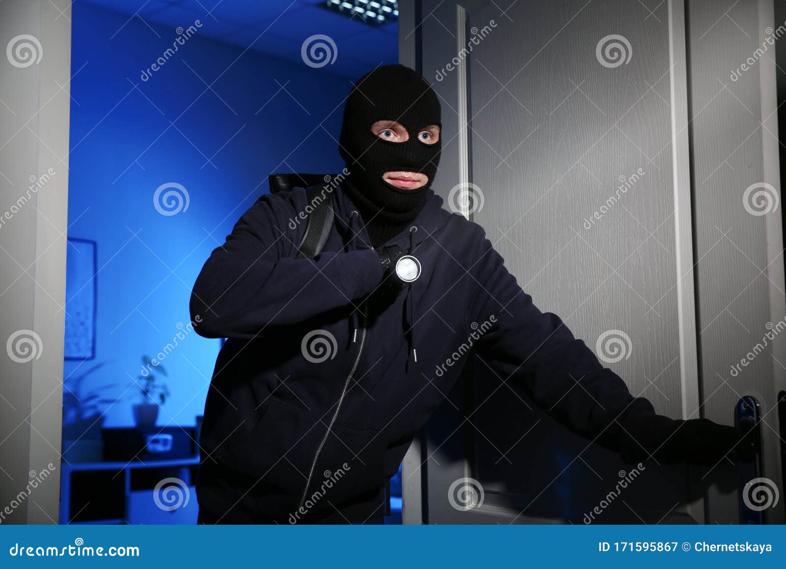 Thief with Flashlight Breaking into House Stock Image - Image of risk ...