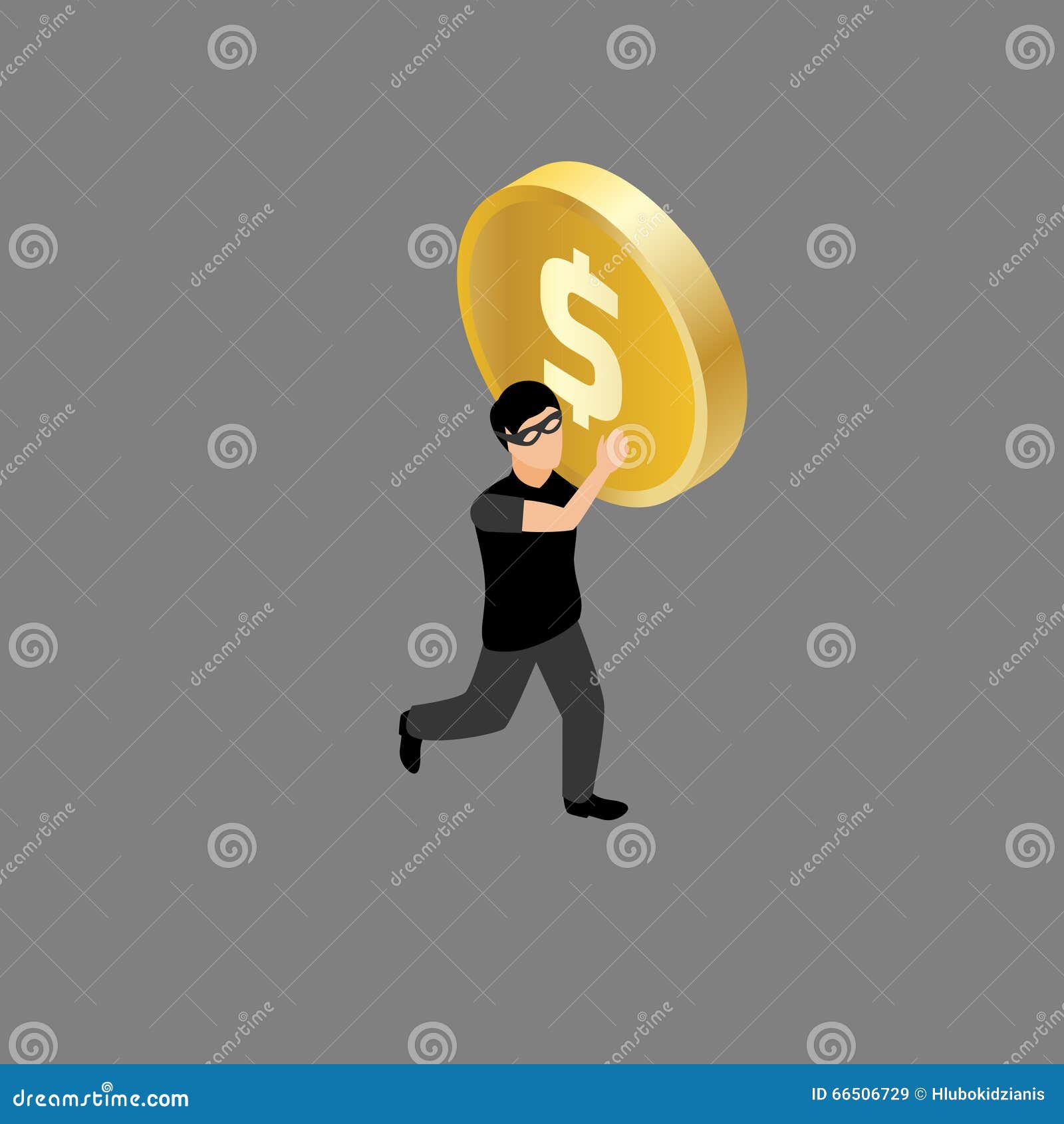 Thief with gold coin stock vector. Illustration of stealing - 66506729