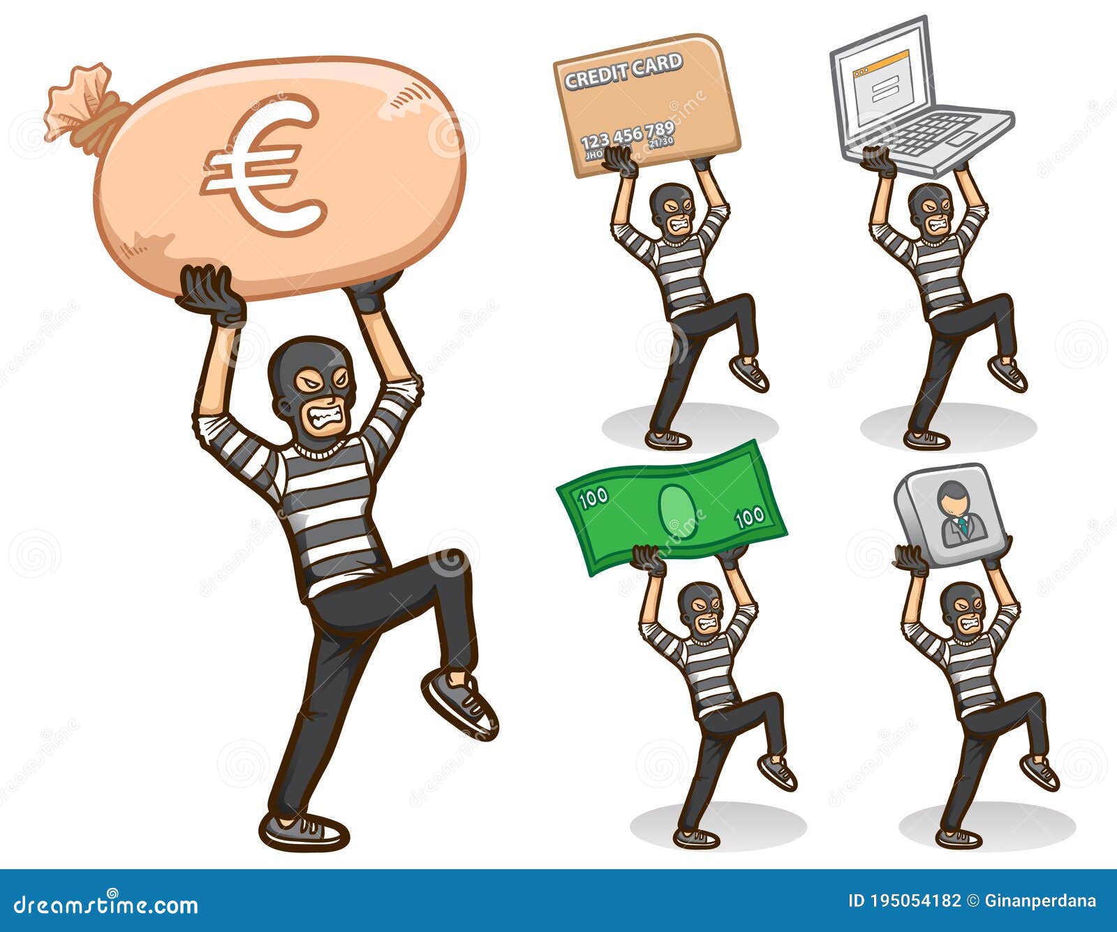 Thief Hacker Character Sticker Emoji Illustration Set | CartoonDealer ...