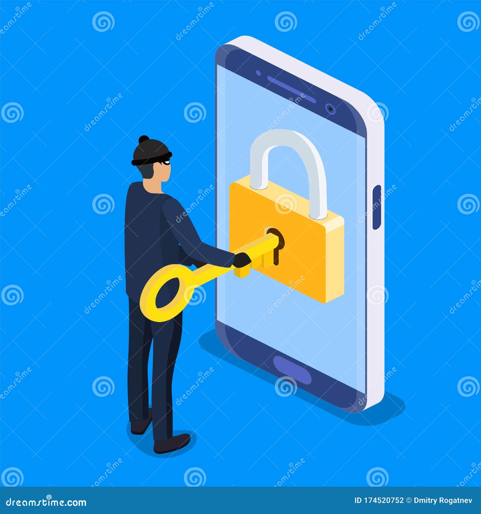 Thief or Hacker Use Key To Hack Stock Vector - Illustration of internet ...