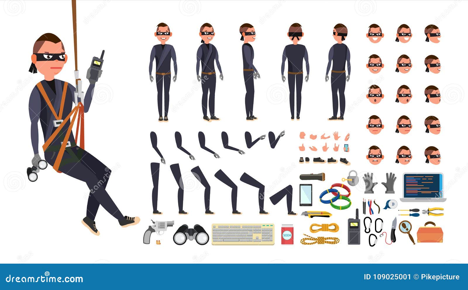 Thief Poses - Set Of Concepts Vector Illustrations | CartoonDealer.com ...