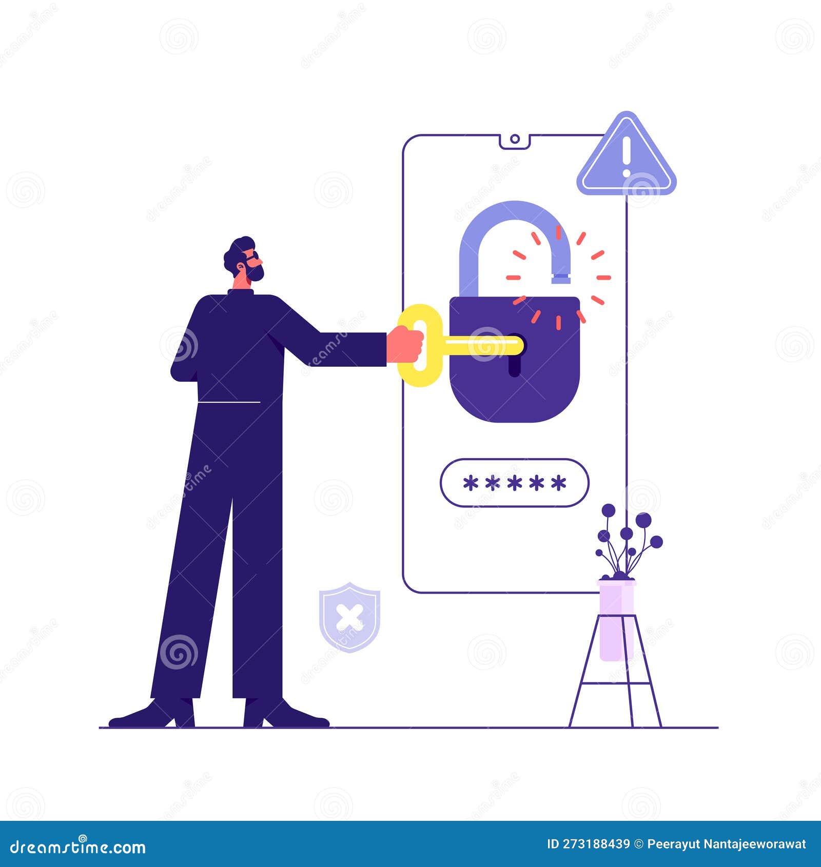 Thief Hacking Personal Data in Mobile Vector Flat Illustration Stock ...