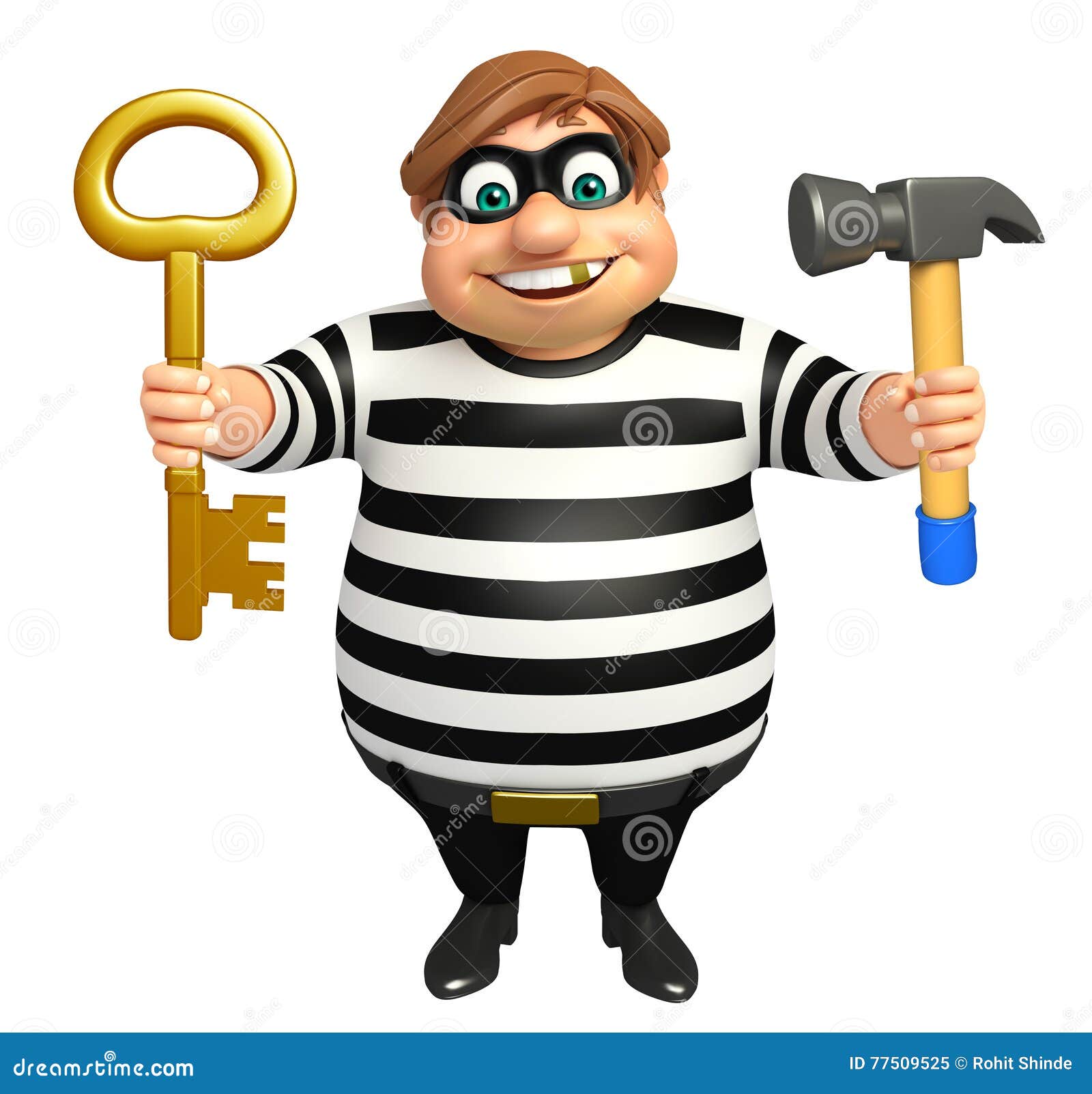 Thief with Hammer & Key Stock Illustration - Illustration of felon ...