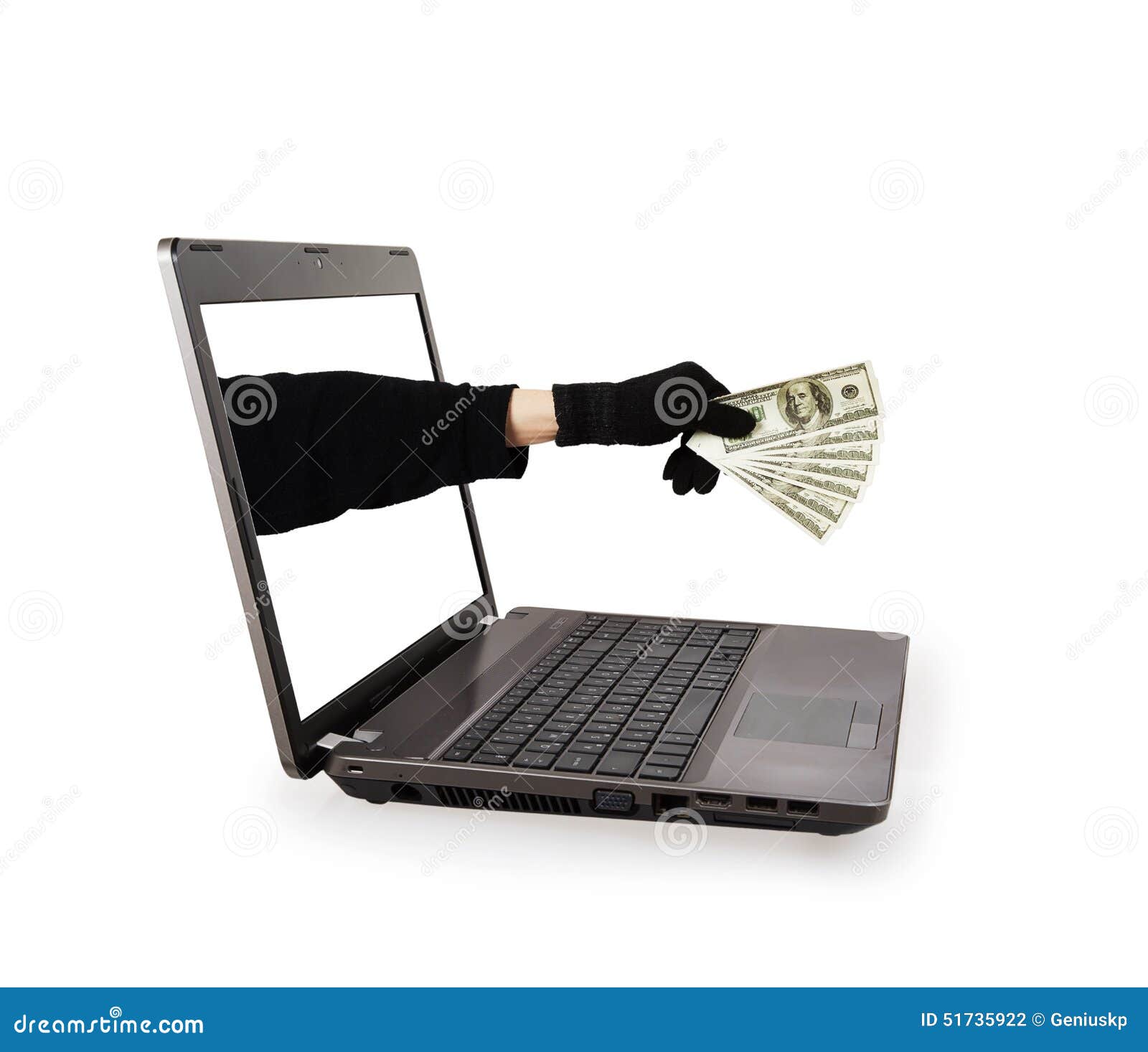 Thief Hand with Money from a Laptop Screen Stock Photo - Image of ...