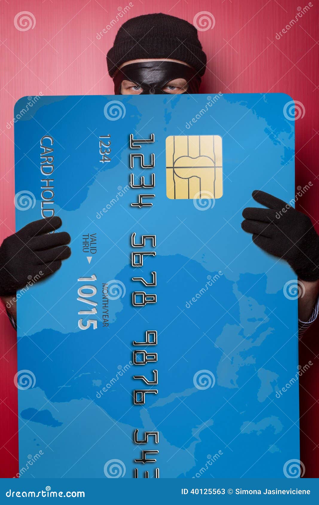 Thief Hiding Behind Big Blue Credit Card Stock Image - Image of credit ...