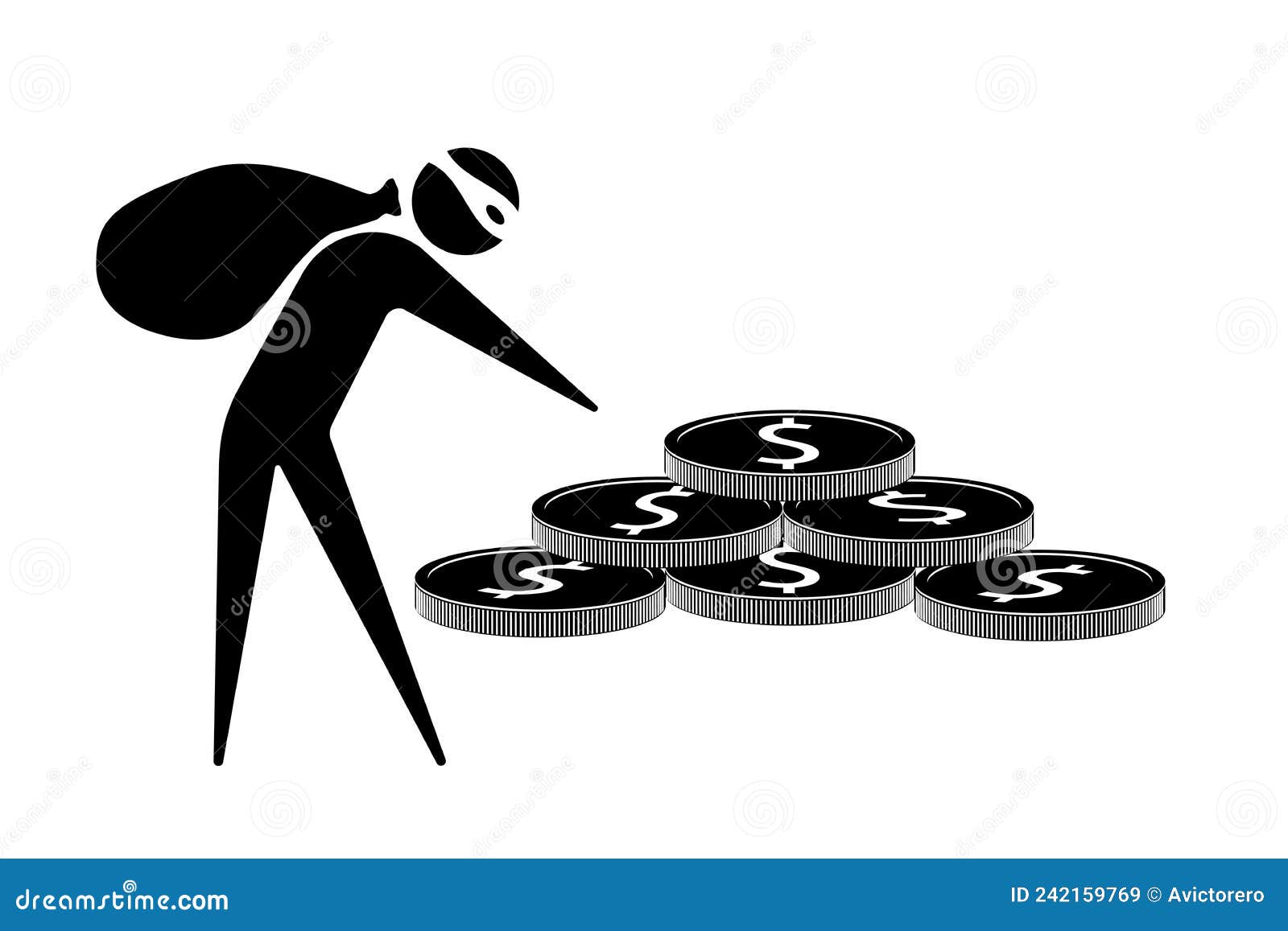 Thief Icon with Bag Stealing Dollar Money Stock Image - Illustration of ...