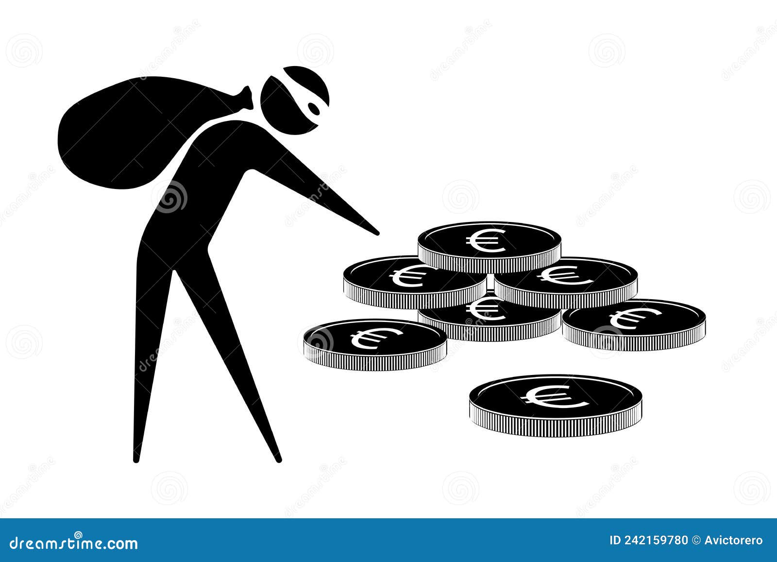 Thief Icon with Bag Stealing Euro Money Stock Photo - Illustration of ...