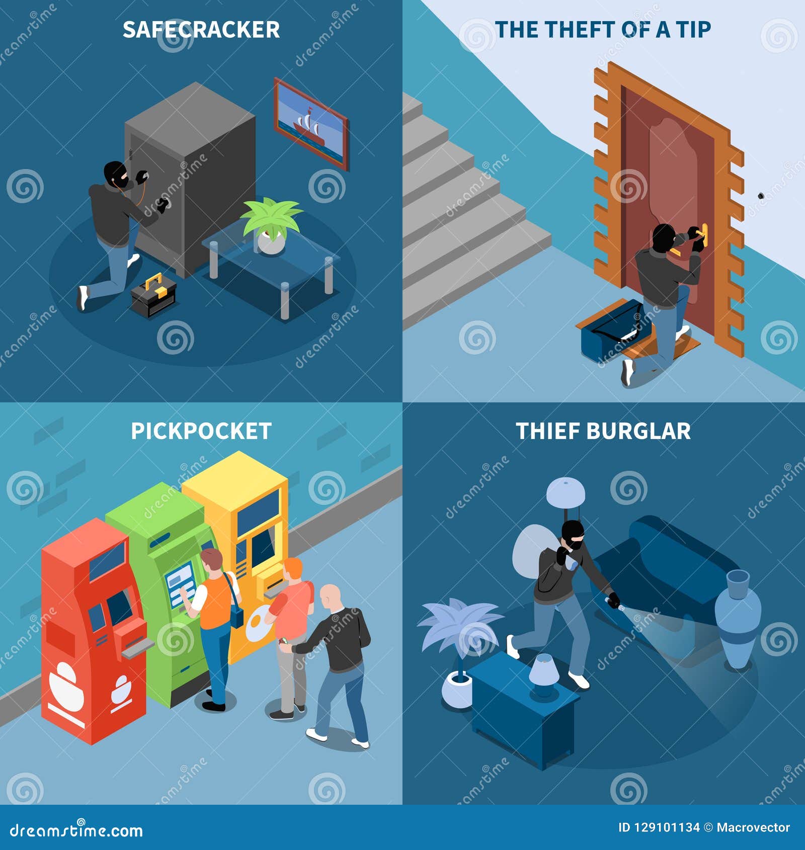 Thief Isometric Design Concept Stock Vector - Illustration of attacker ...