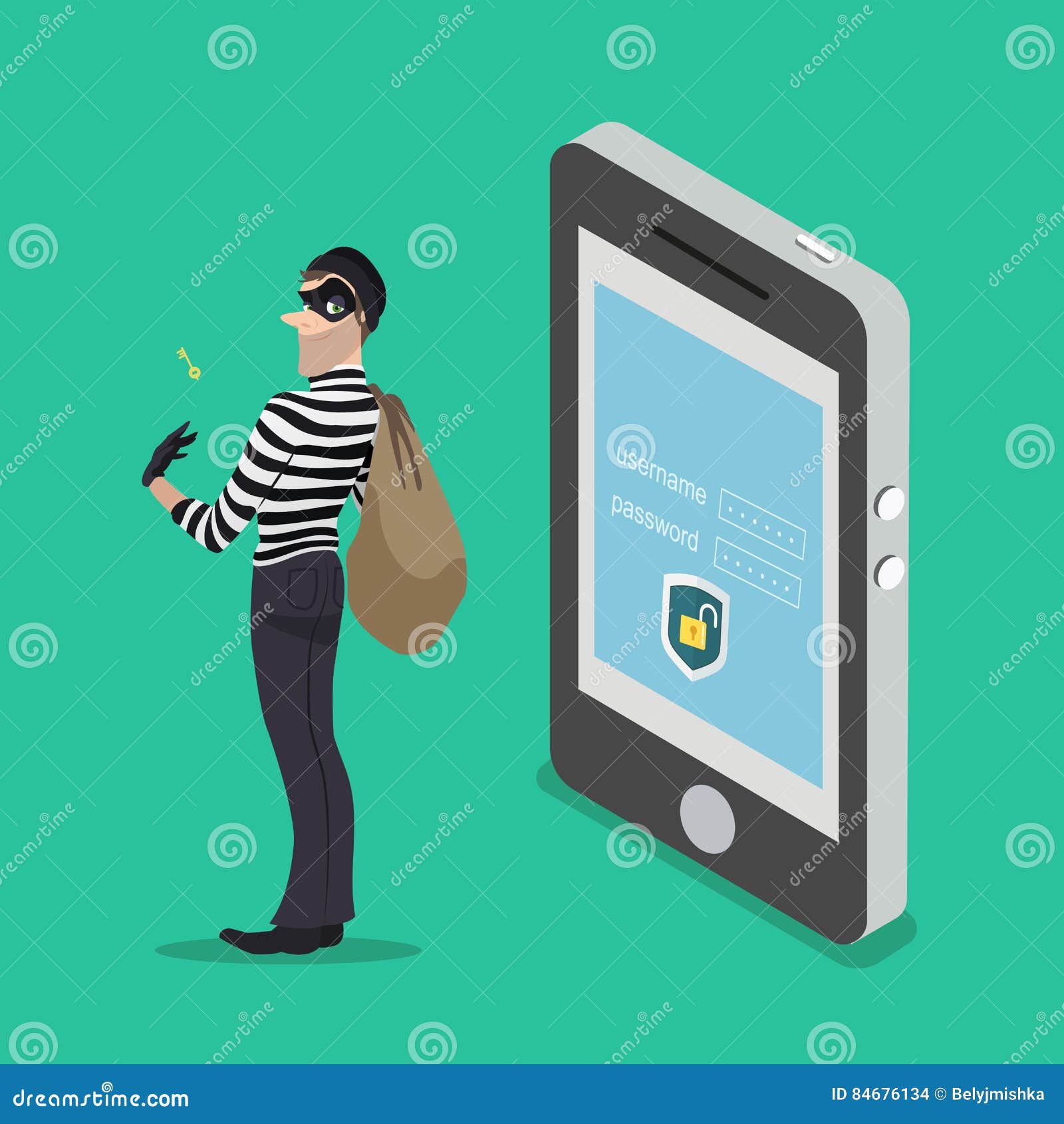 Thief with a Key Access from a Smartphone Stock Vector - Illustration ...