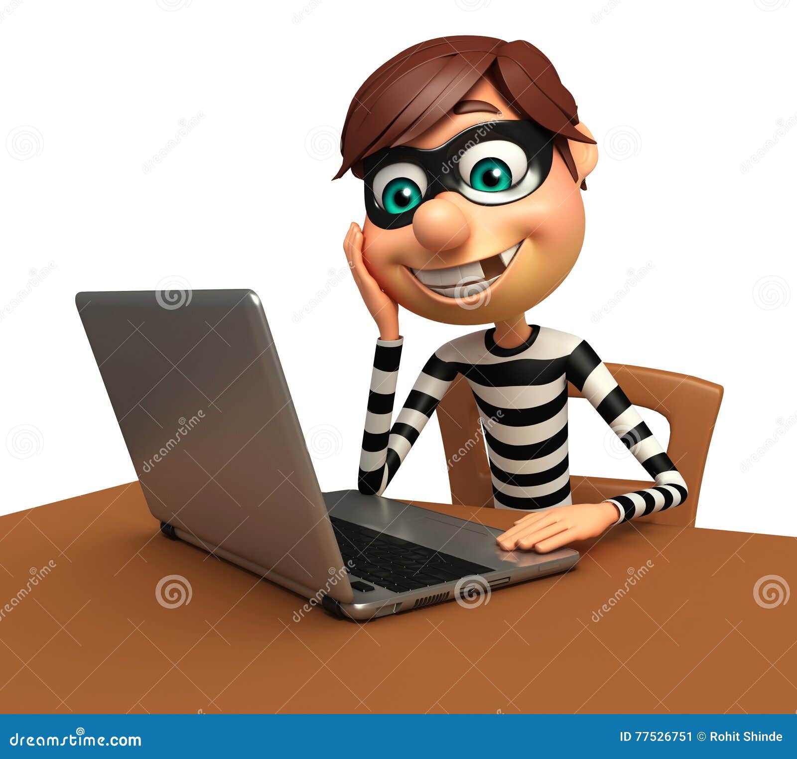 Thief with Laptop stock illustration. Illustration of money - 77526751