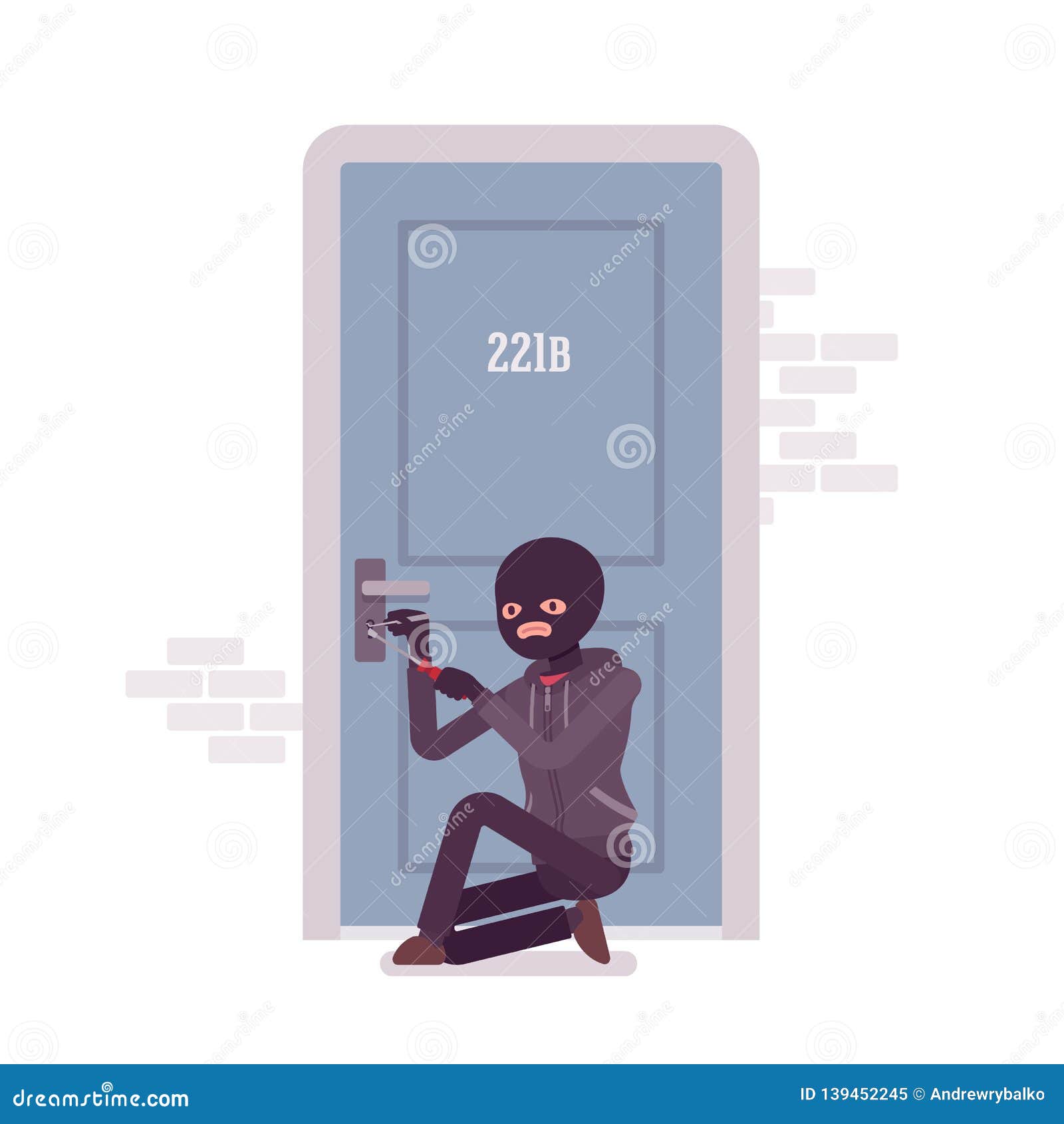 Thief lockpicking the door stock vector. Illustration of locked - 139452245