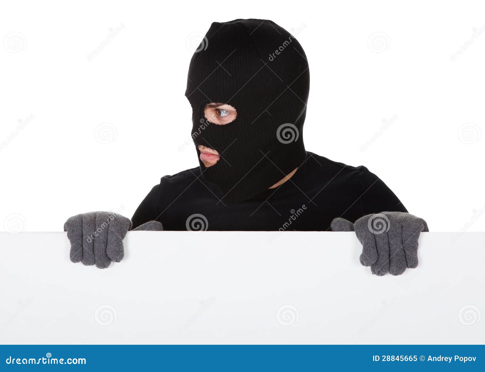Thief Looking Around a Blank Sign Stock Image - Image of board ...