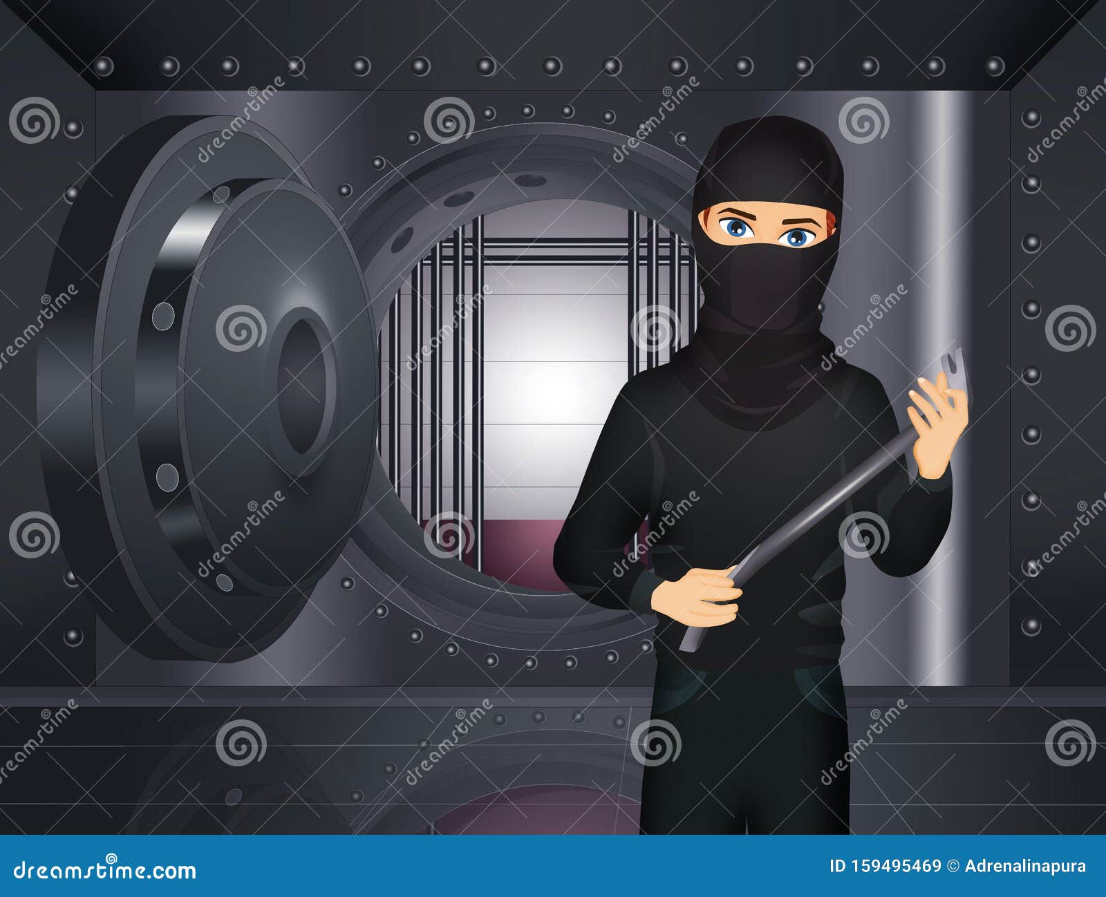 Bank Robbery Attempt Flat Vector Illustration. Dangerous Robber With ...