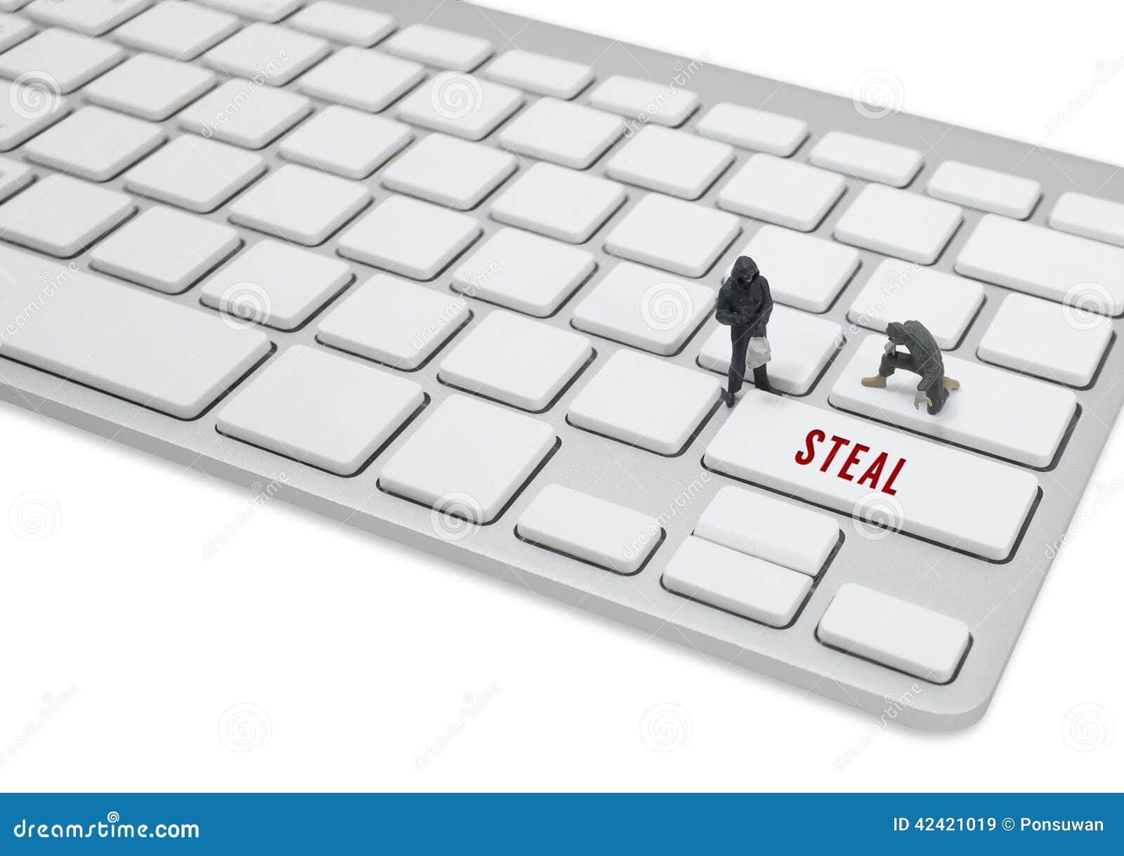 Thief Man Miniature Figure Concept Steal Data on Keyboard Stock Image ...