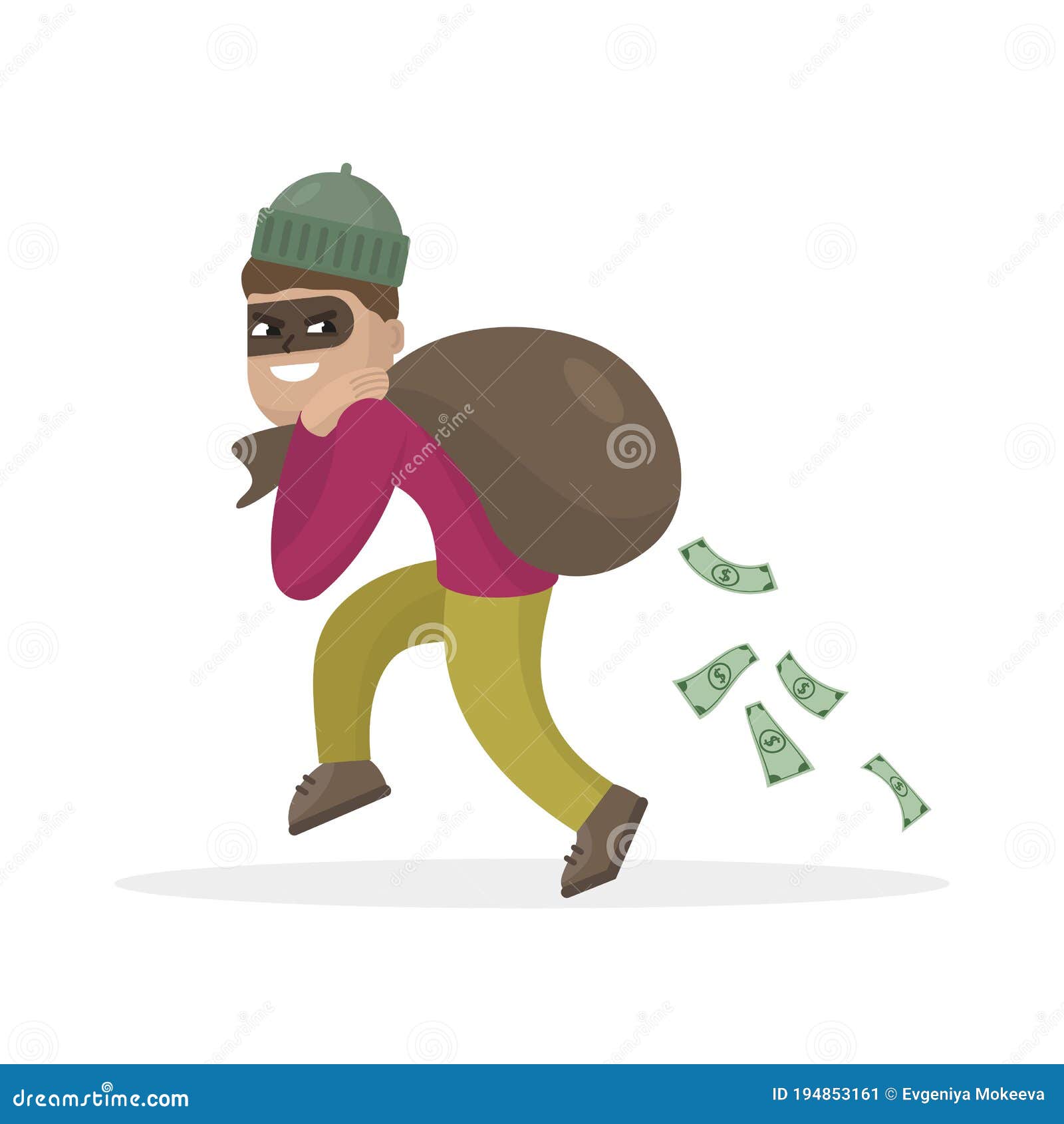 Thief in the Mask with Bag Full of Money Stock Vector - Illustration of ...