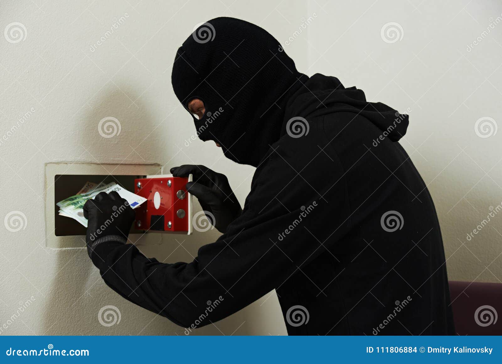 Thief in Mask during Safe Codebreaking Stock Photo - Image of apartment ...