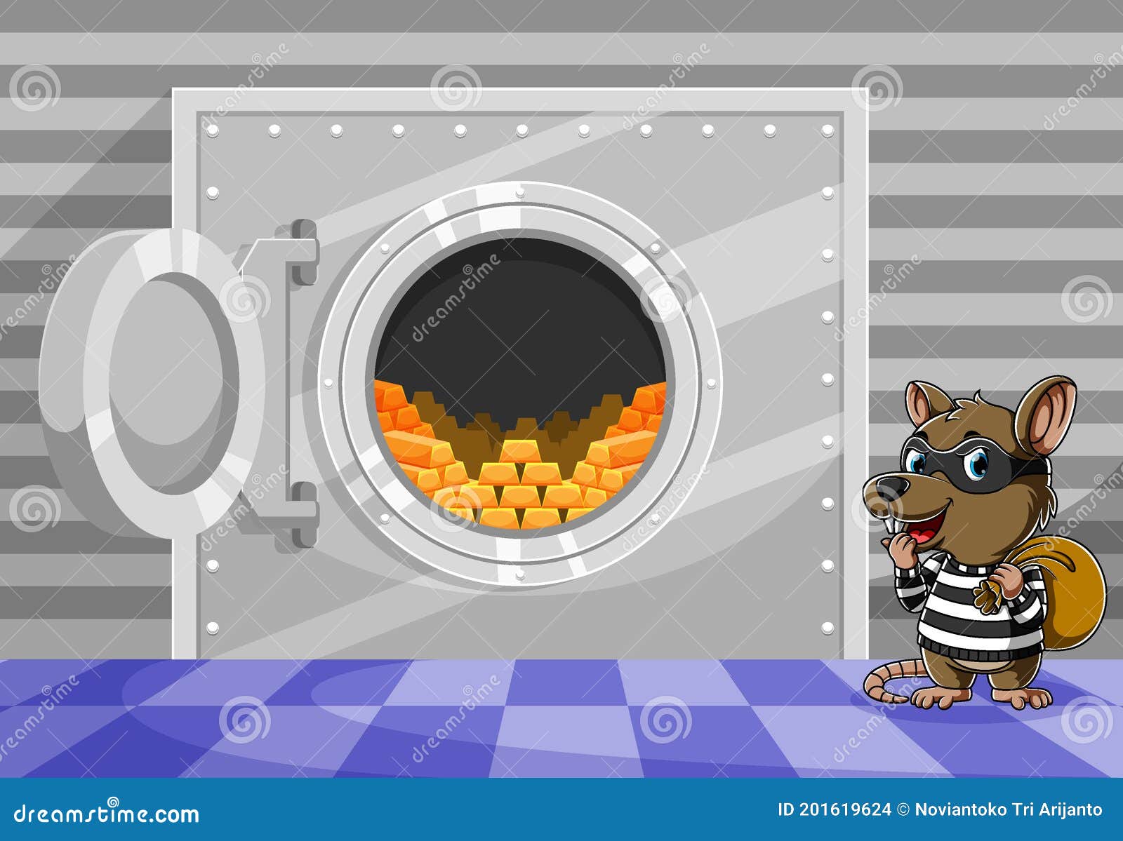 Thief Mouse Stealing the Bar of Gold from the Safe Box Stock Vector ...