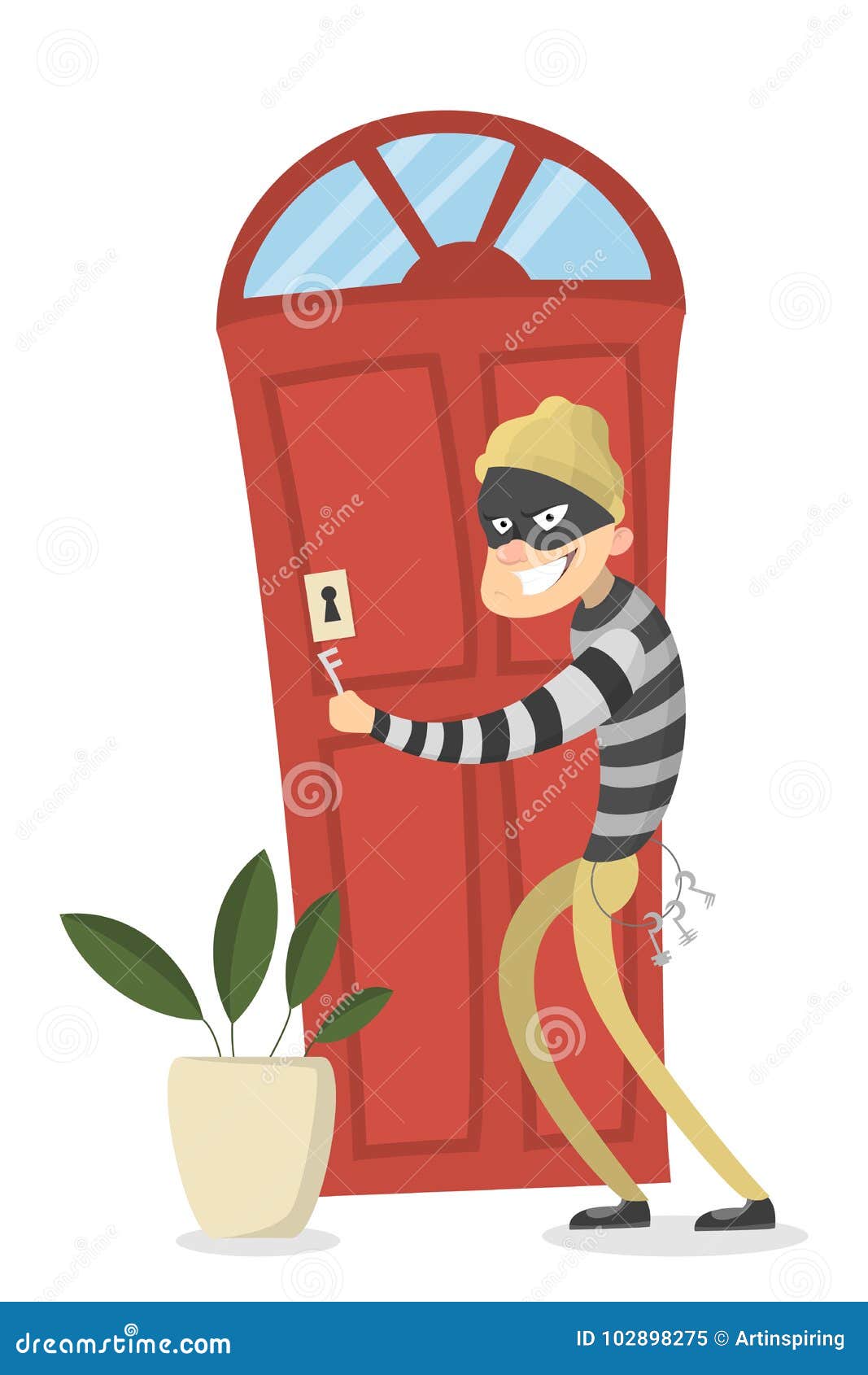 Thief opening door. stock vector. Illustration of crime - 102898275