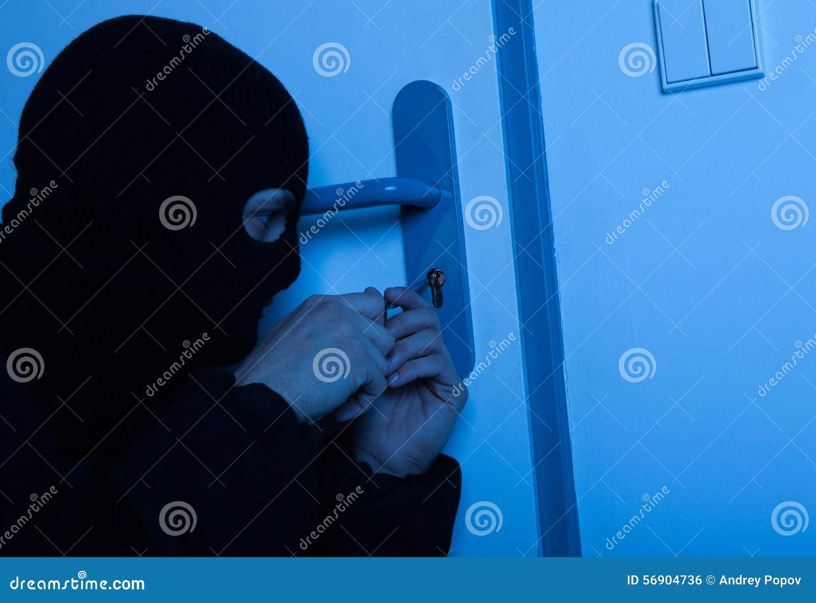 Thief Opening House Door with Tool Stock Photo - Image of crime ...