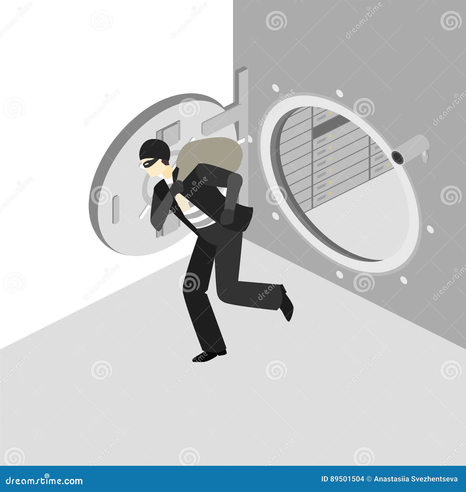 Thief Running Out of a Bank Vaul. Stock Illustration - Illustration of ...