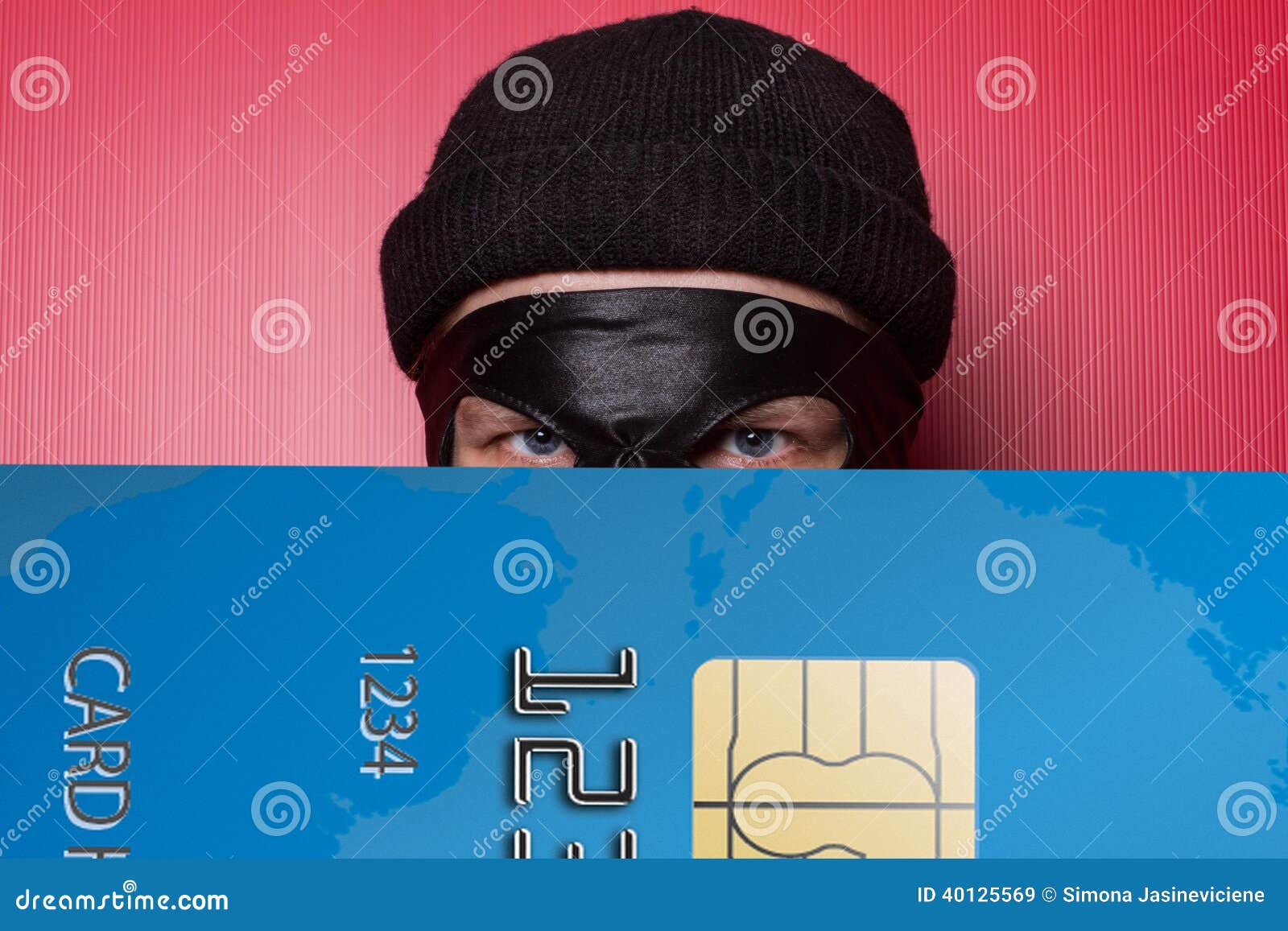 Thief Smiling with Big Blue Credit Card Stock Image - Image of blue ...