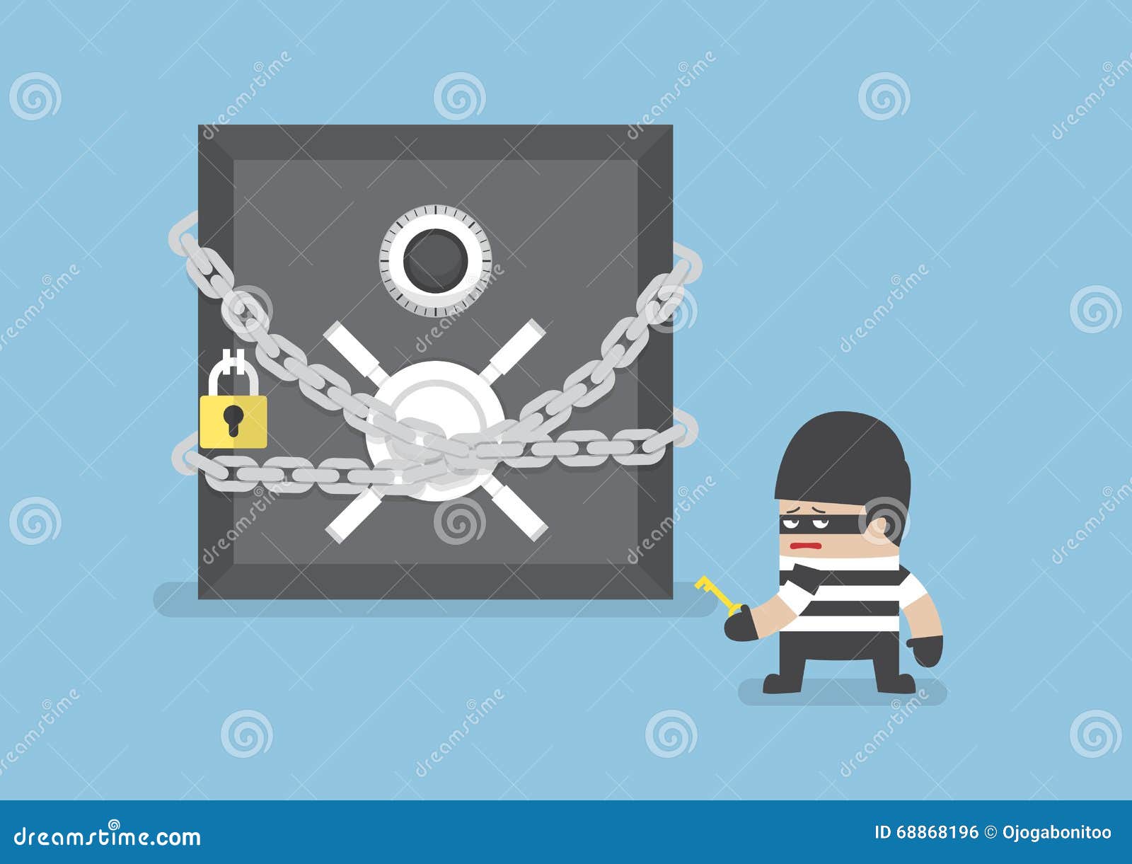 Thief Standing in Front of Safe Box with Chain and Lock Stock Vector ...