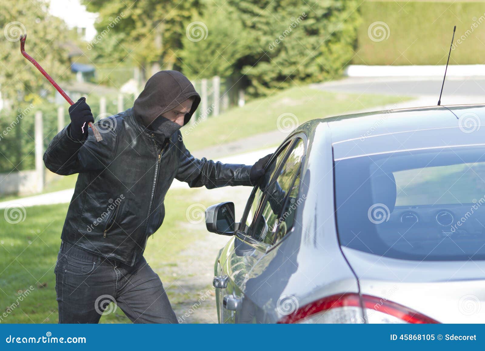 Thief stealing a car stock illustration. Illustration of face - 45868105