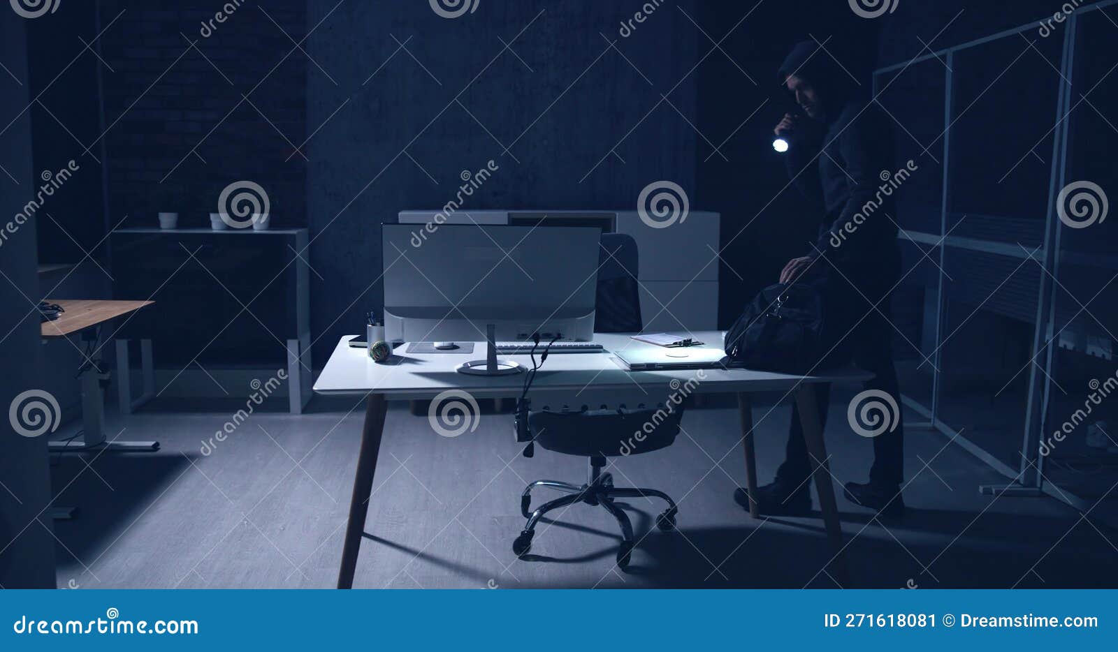 Thief Stealing Computer from Office Stock Image - Image of workplace ...