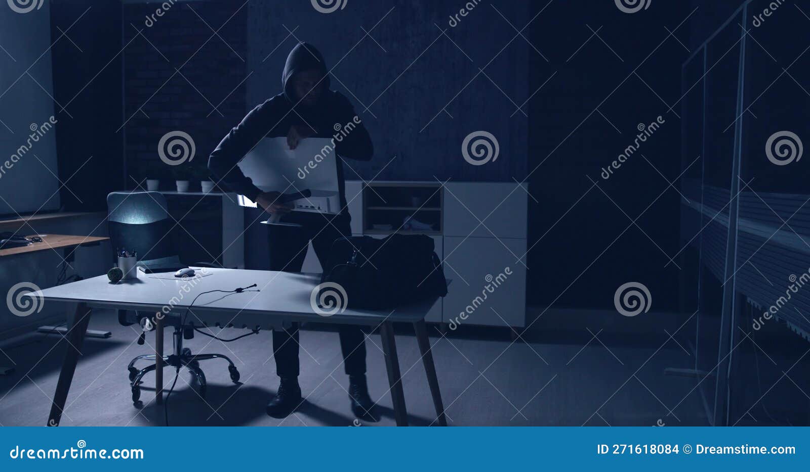 Thief Stealing Computer from Office Stock Photo - Image of office ...
