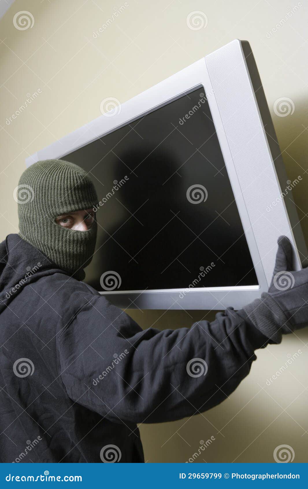 Thief Stealing Flat Screen Television Stock Image - Image of burglary ...