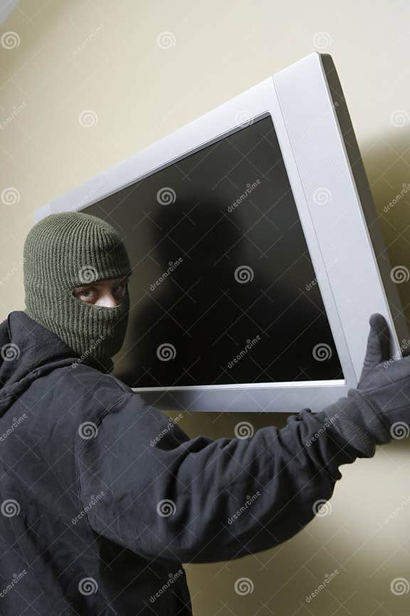 Thief Stealing Flat Screen Television Stock Image - Image of burglary ...