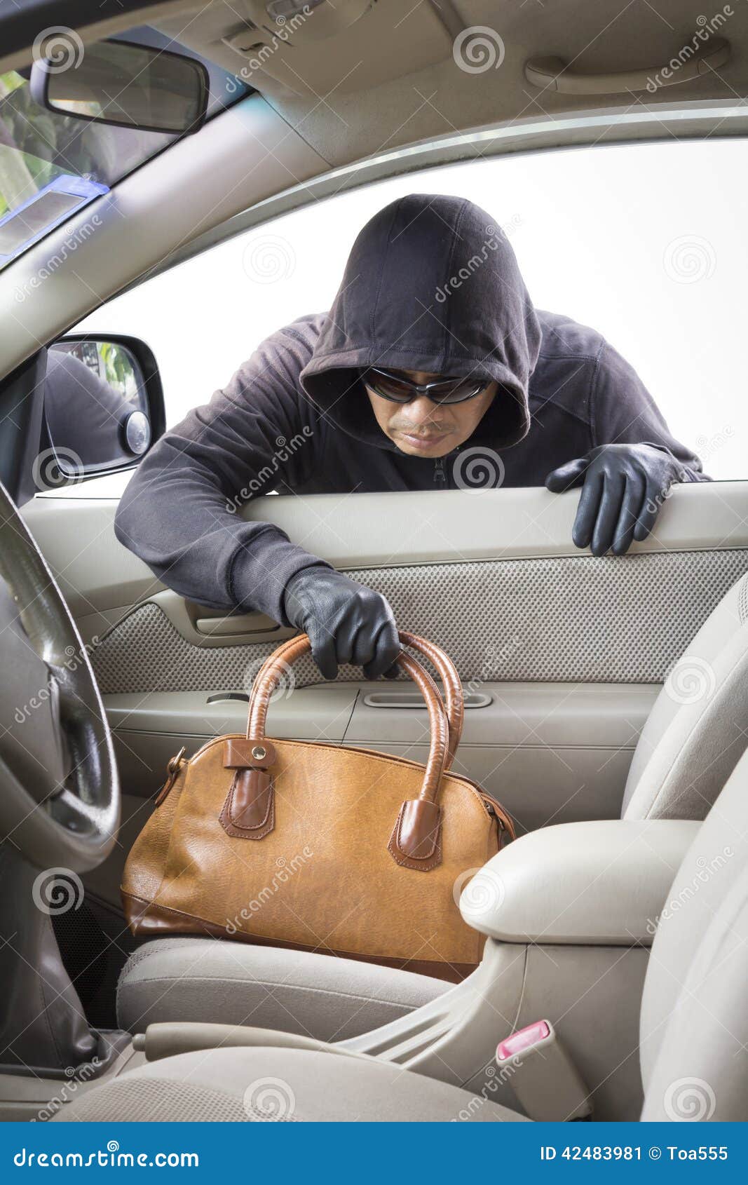 Thief Stealing Handbag from Car Stock Image - Image of safety, open ...