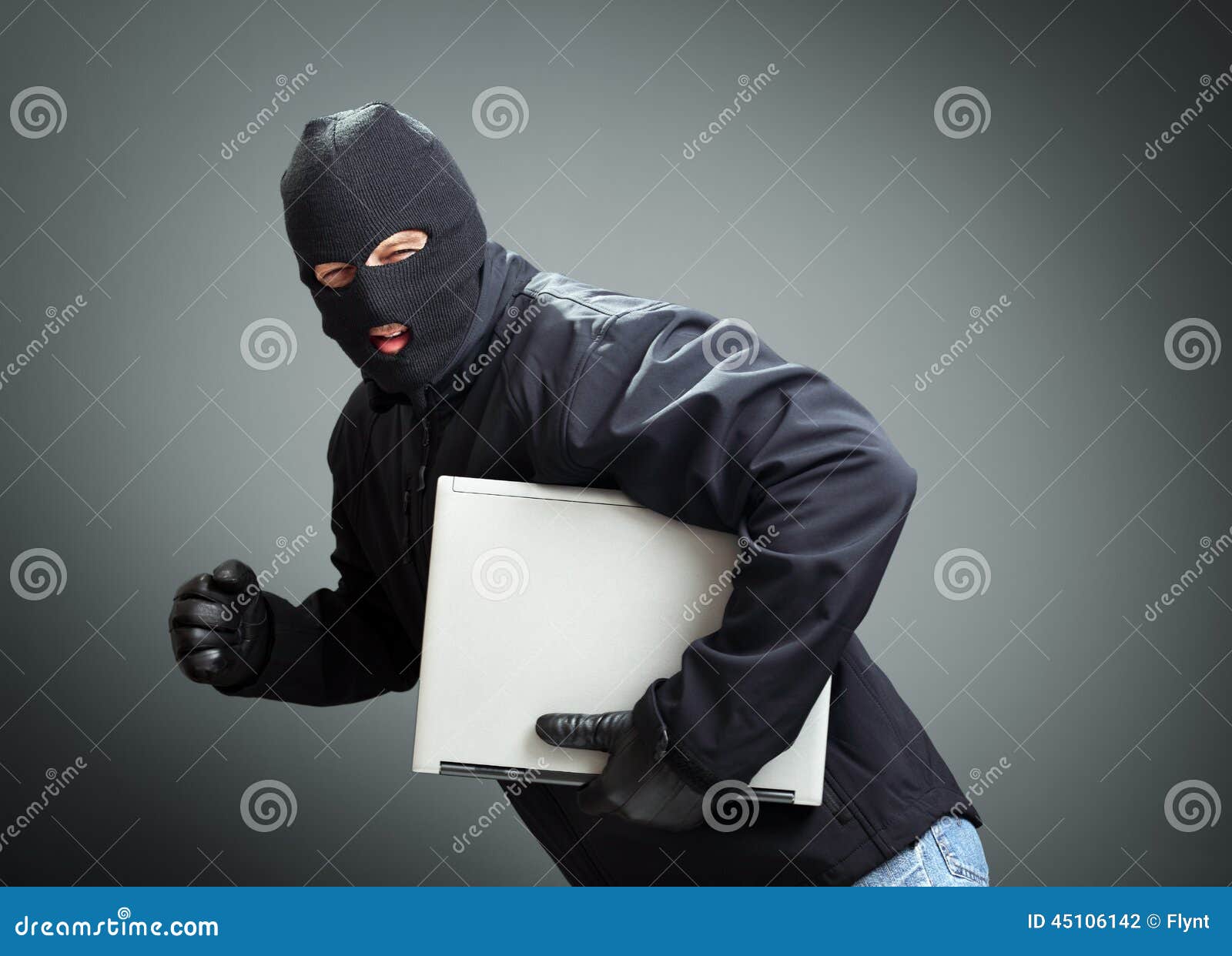 Thief Stealing Laptop Computer Stock Photo - Image of action, balaclava ...