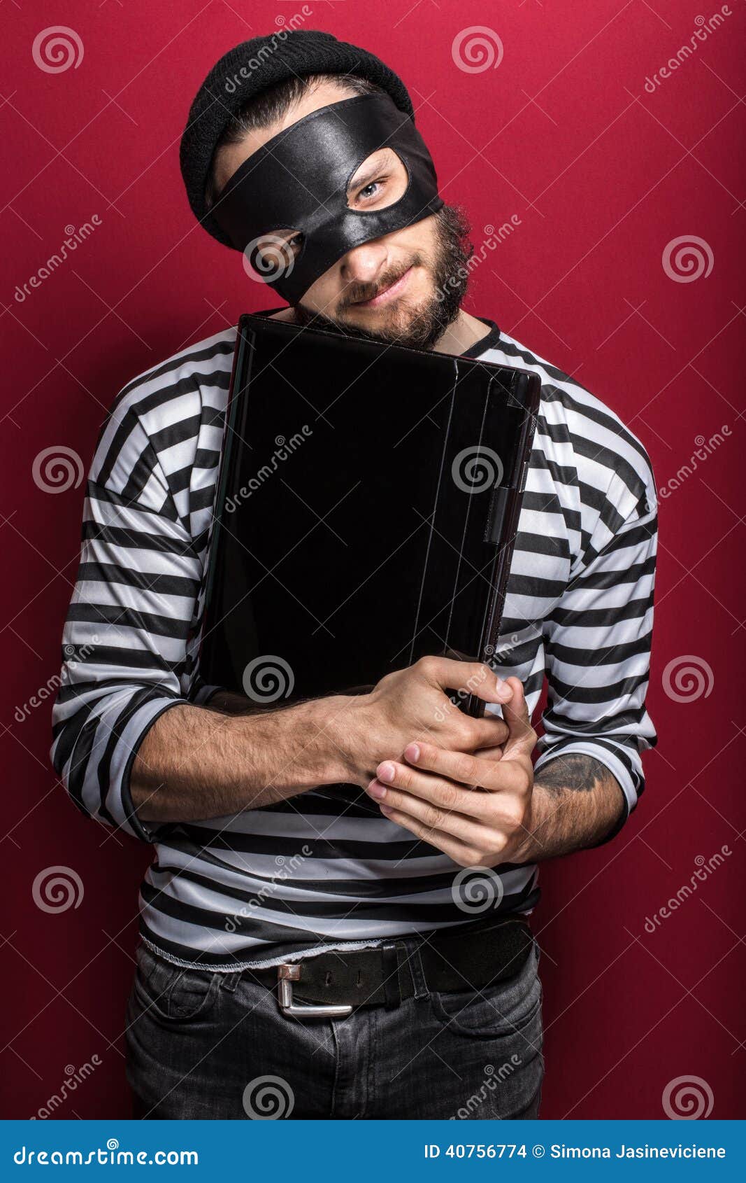 Thief Stealing a Laptop Computer Stock Photo - Image of burglary ...
