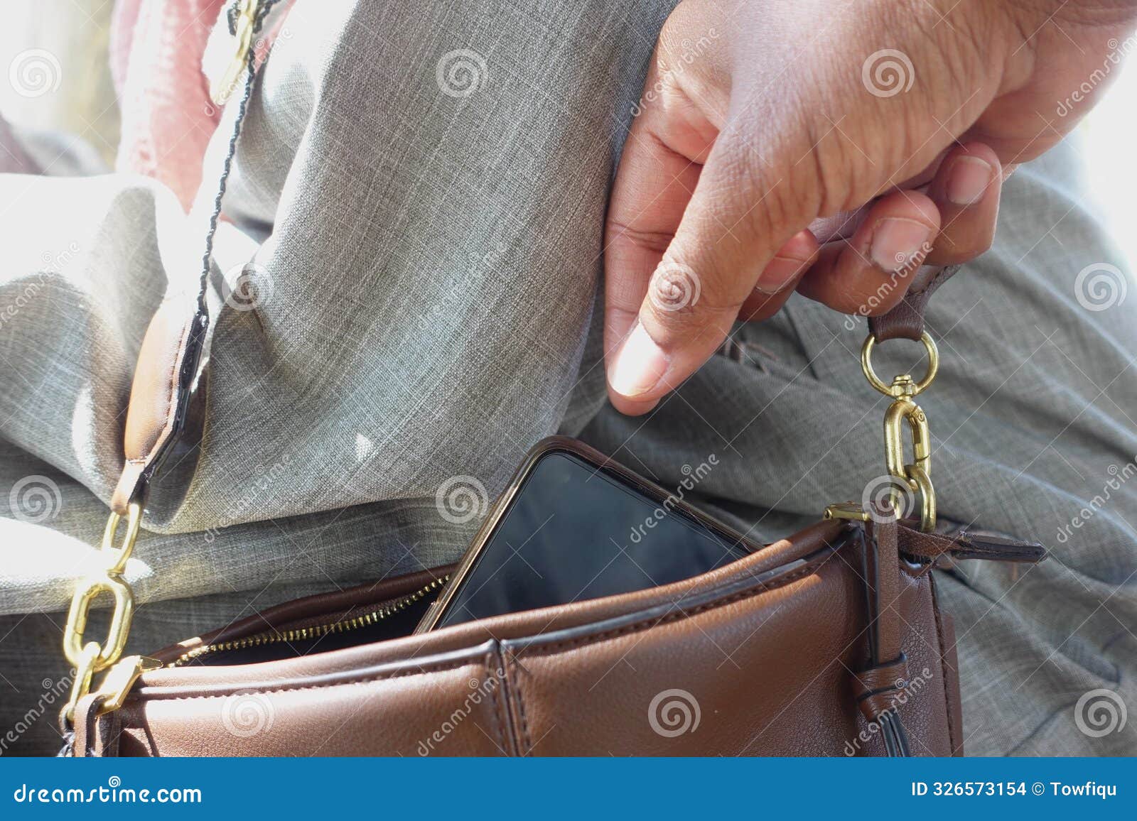 Thief Stealing Mobile Phone from Woman& X27;s Bag Stock Photo - Image ...