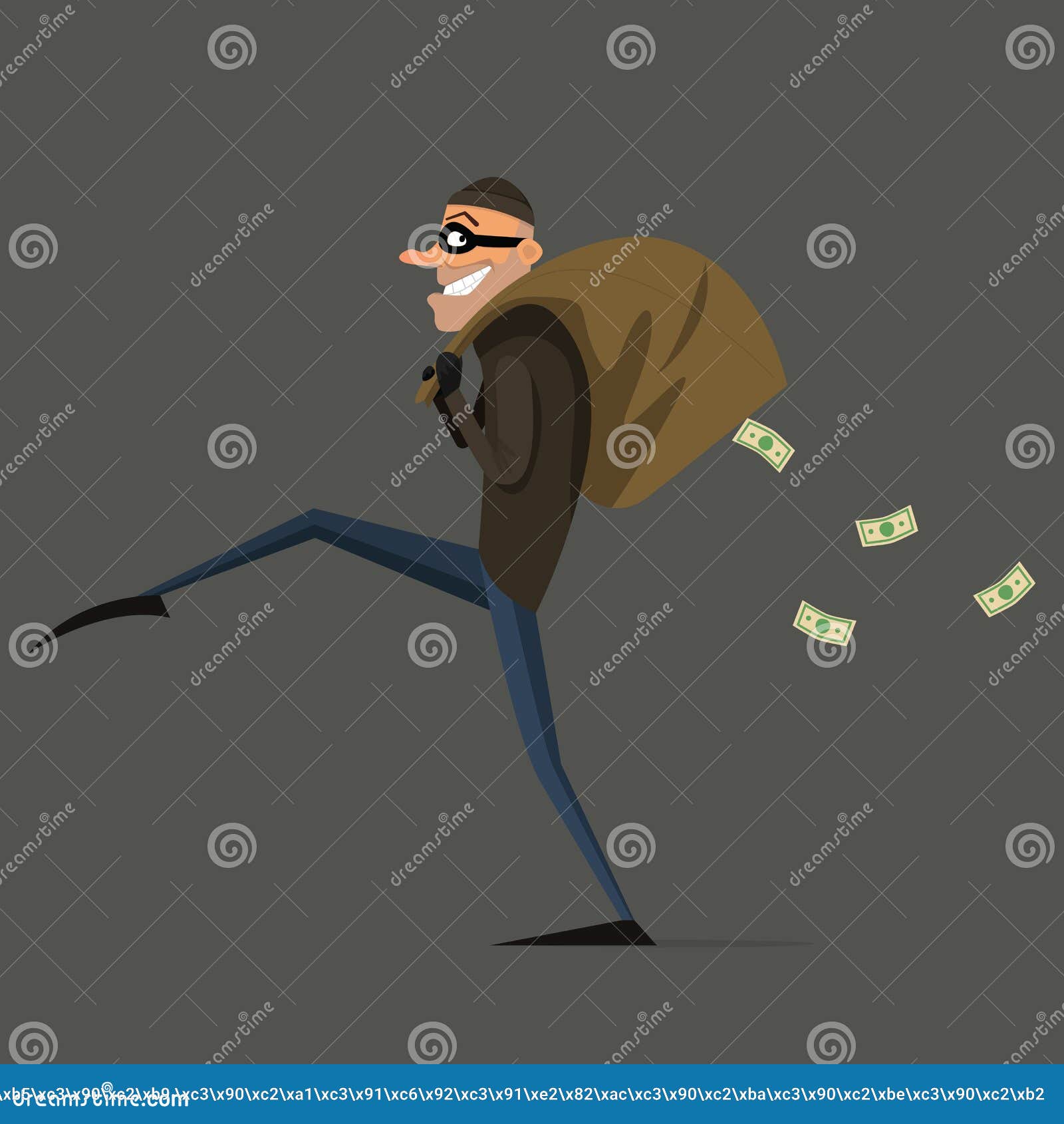 Thief Steals a Bag of Money, Cartoon, Flat Style Set. Stock Vector ...