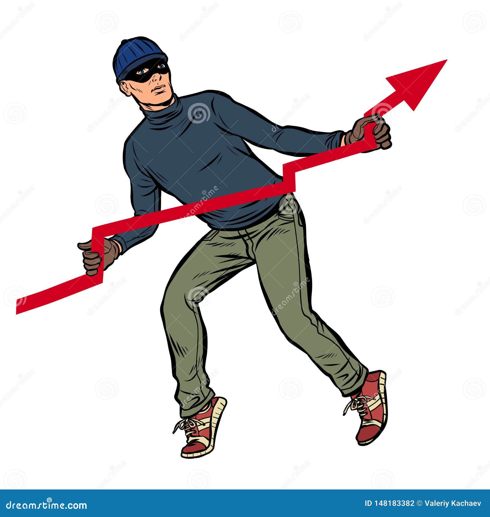 Thief Steals Red Graph, Falling Rates Stock Vector - Illustration of ...