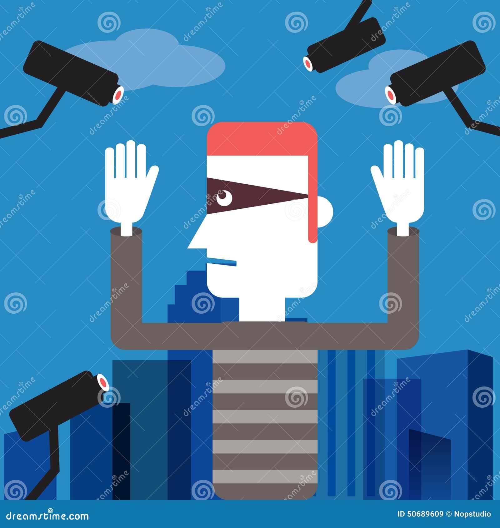 Thief Shocked While CCTV Detected A Robber Vector Illustration ...