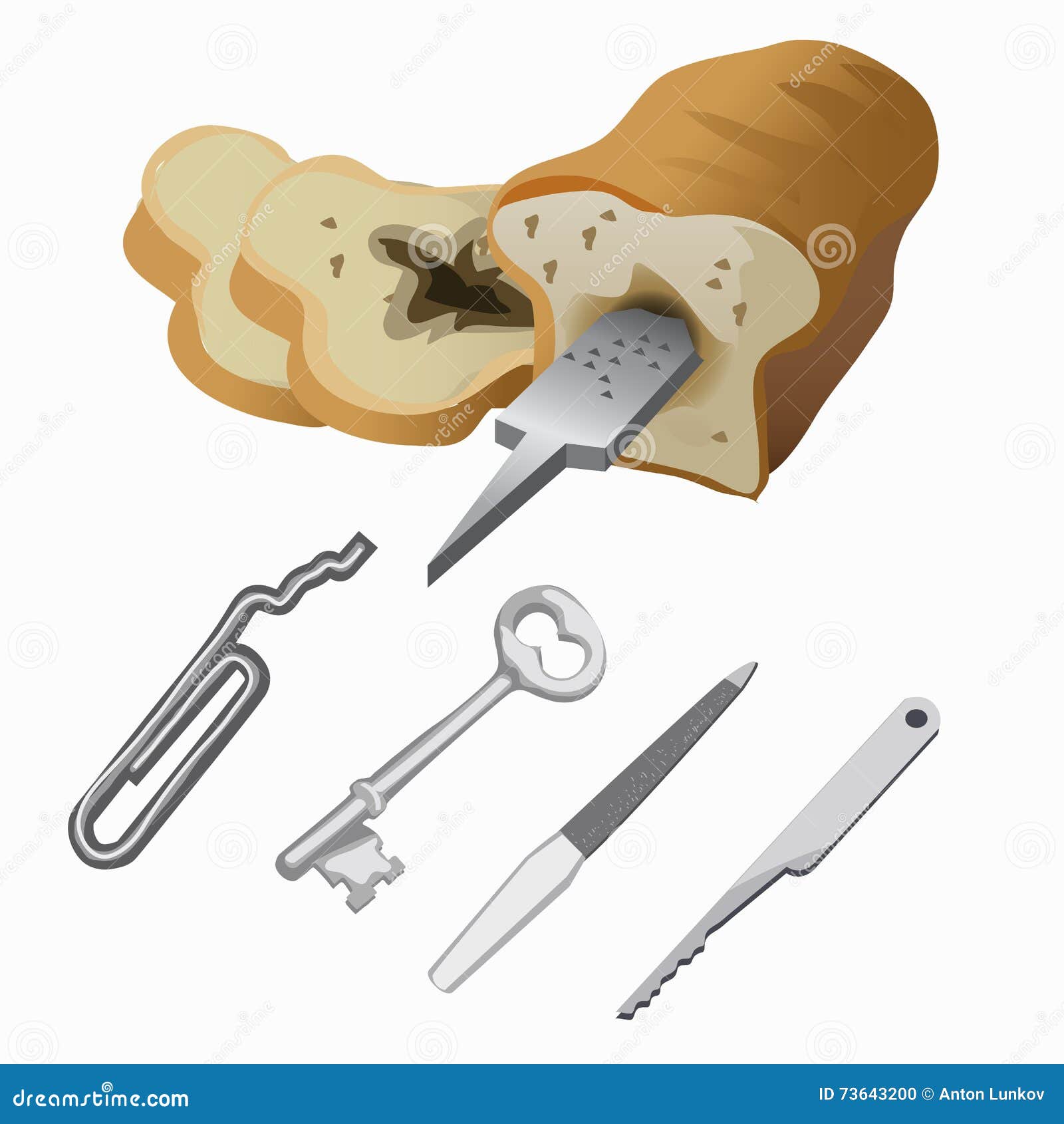 Thieves Tools Hidden in Bread, Five Items Stock Vector - Illustration ...