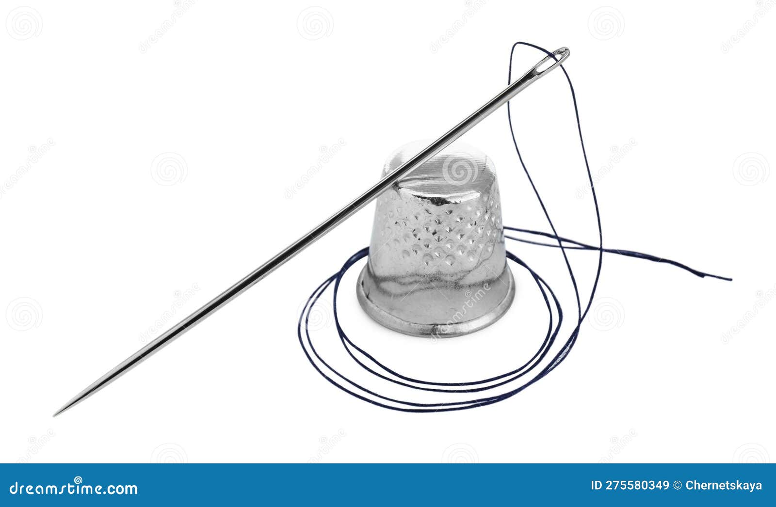 Thimble and Needle with Sewing Thread Isolated on White Stock Image ...