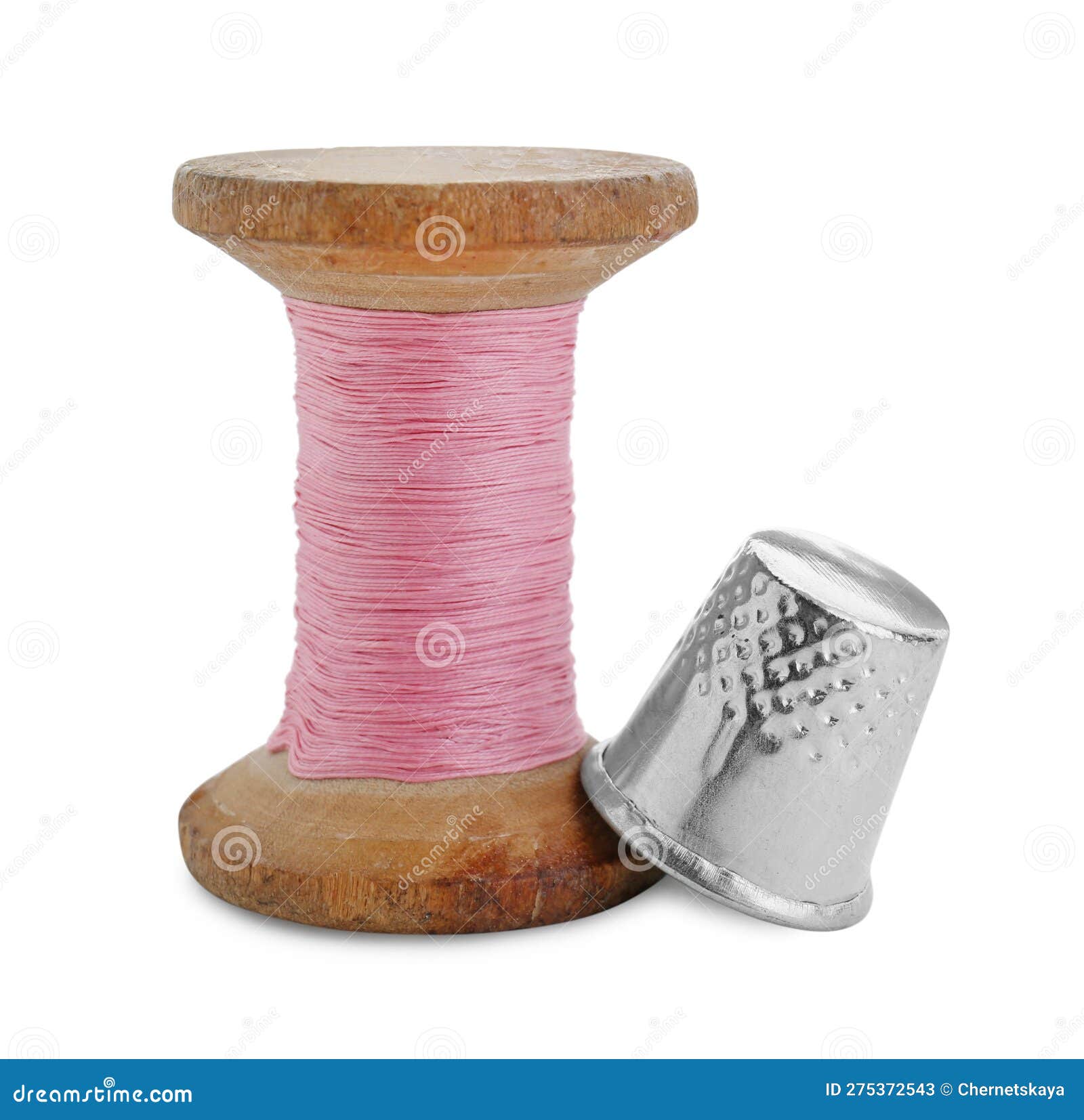 Thimble and Spool of Sewing Thread Isolated on White Stock Image ...