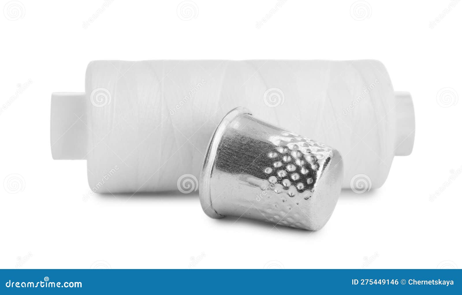 Thimble and Spool of Sewing Thread Isolated on White Stock Photo ...