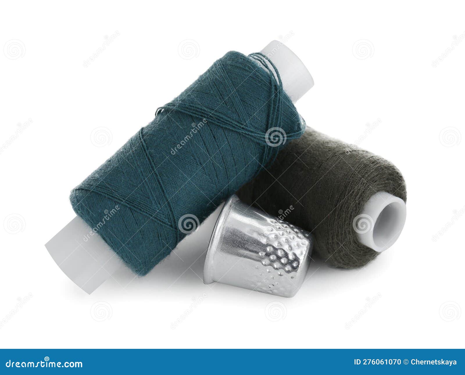 Thimble and Spools of Sewing Threads Isolated on White Stock Photo ...