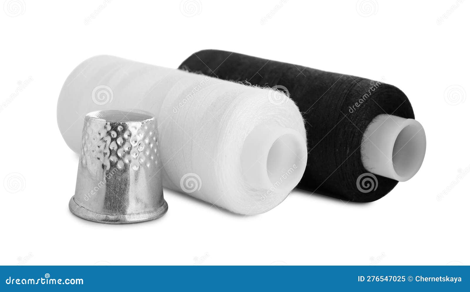 Thimble and Spools of Sewing Threads on White Stock Image - Image of ...