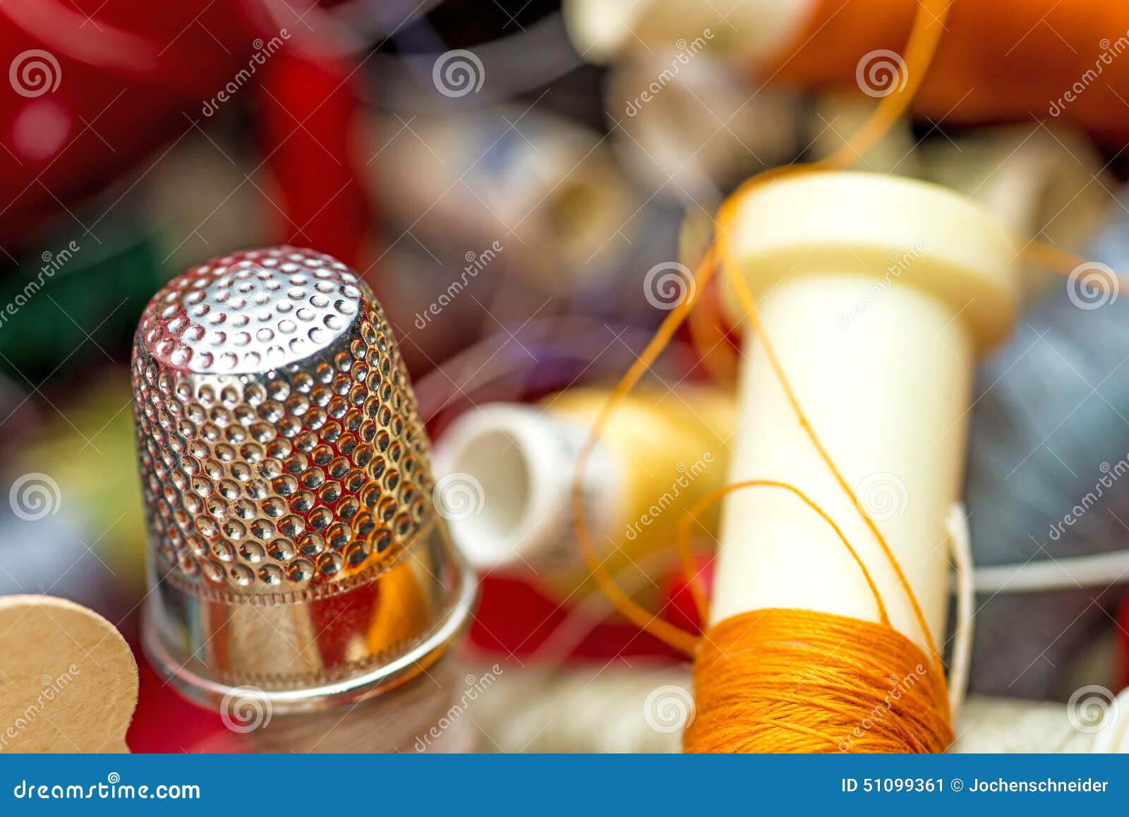 Thimble with thread stock image. Image of thimble, thread - 51099361