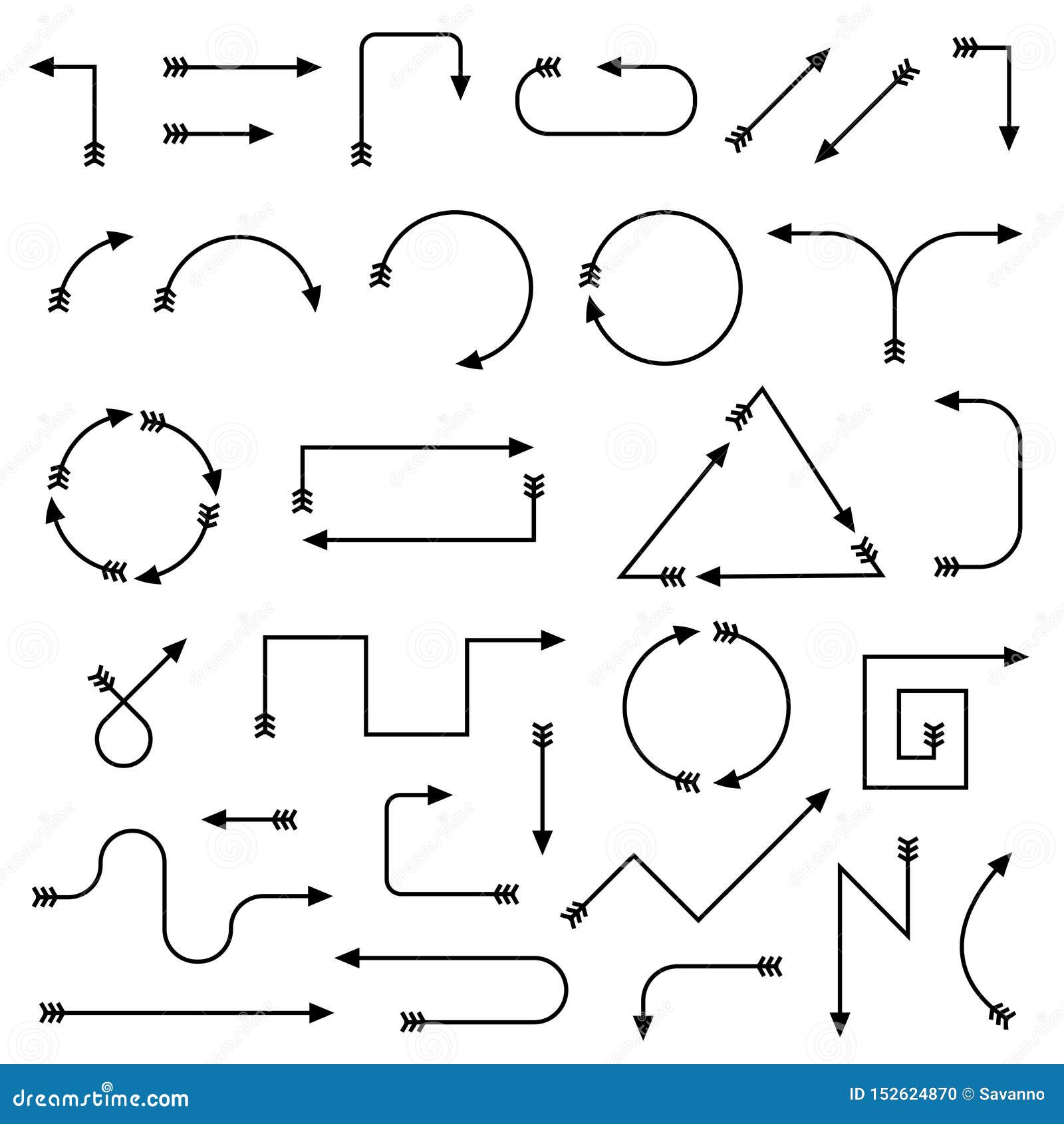 Thin Arrows. Black Simple Design Elements Stock Vector - Illustration ...